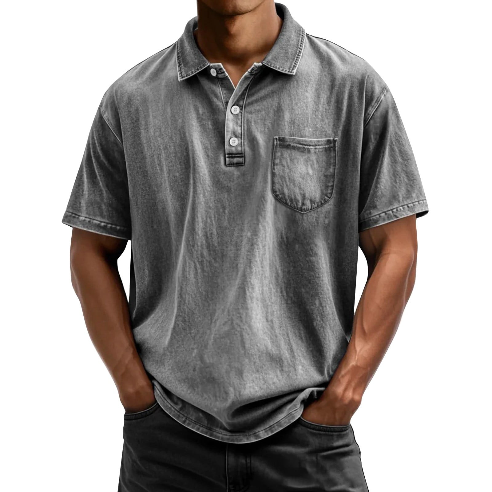 Evdexr Mokaloha Shirts Mens Polo Distressed Shirt Lapel Vintage Short ...