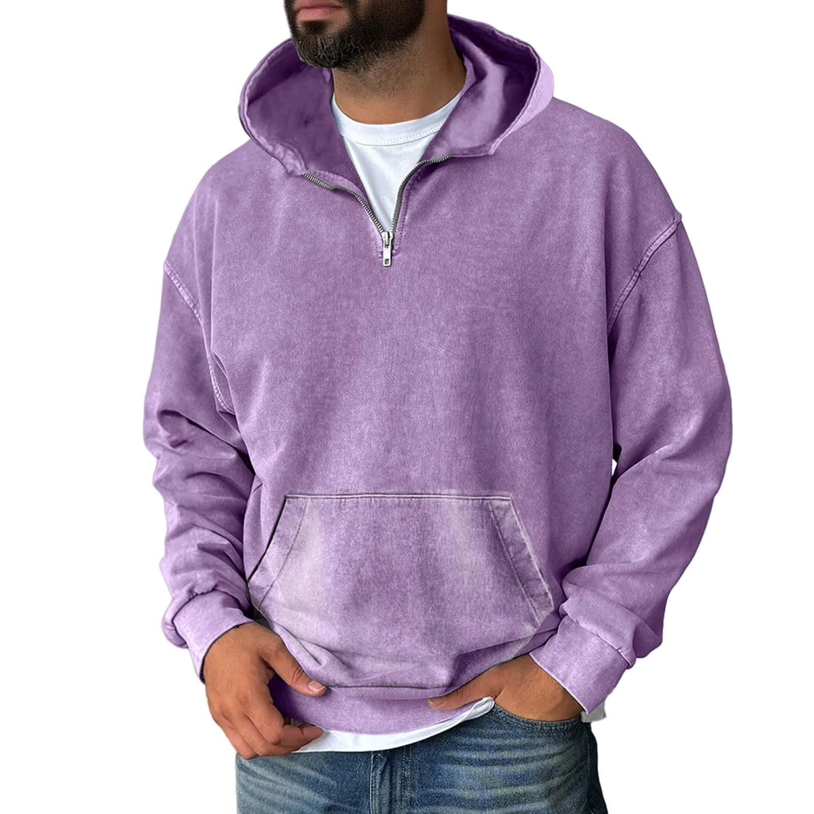 Evdexr Oversized Sweatshirt Men Quarter Zip Pullover Distressed Acid ...