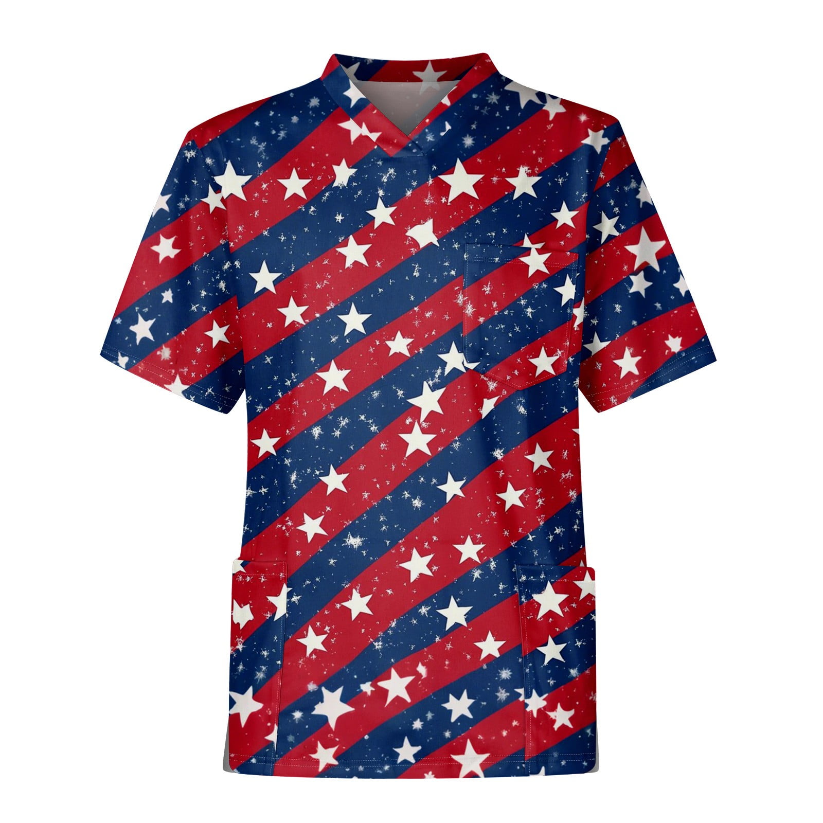 Evdexr Patriotic Mens Scrubs V Neck 2025 Short Sleeve Red White and ...