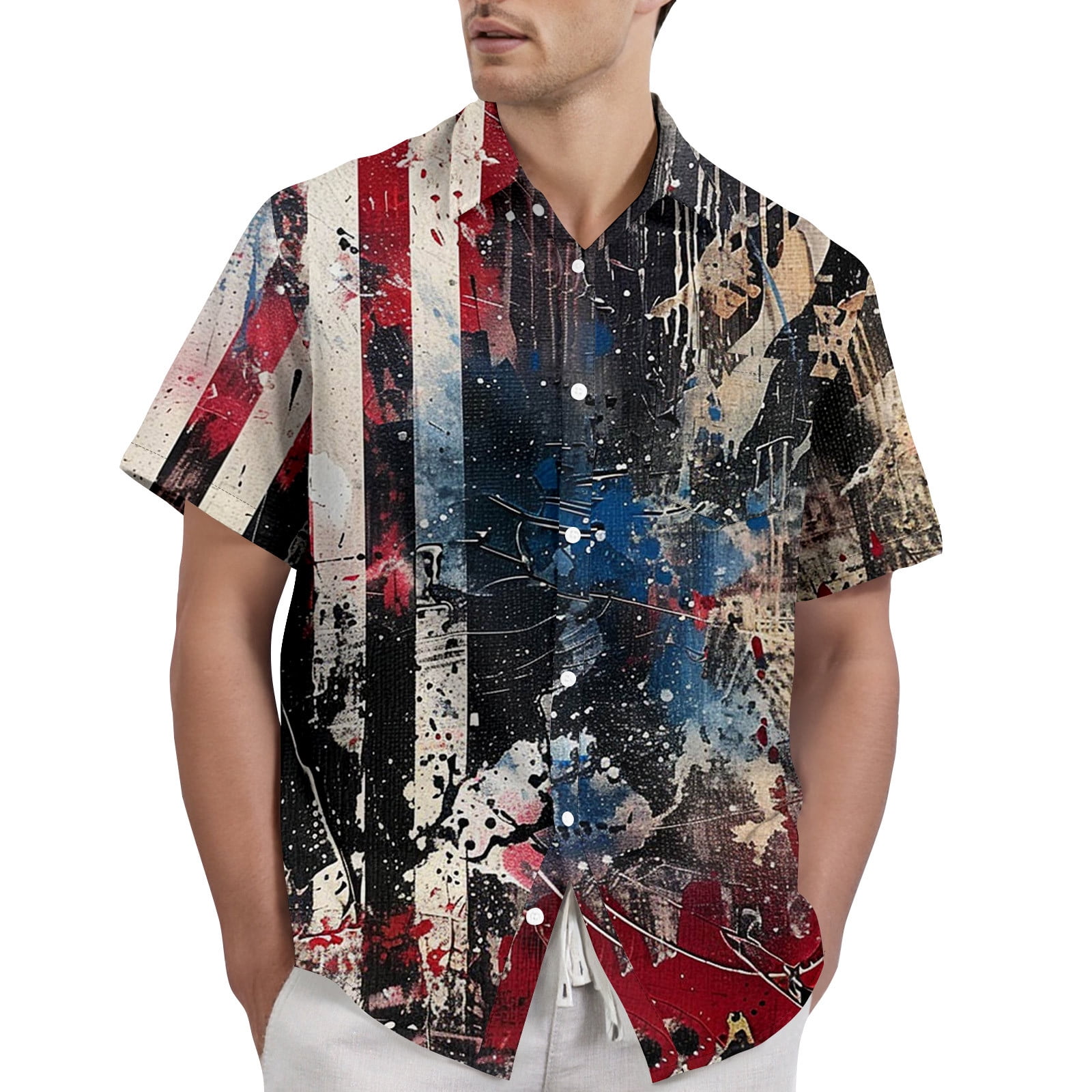 Evdexr Patriotic T Shirts for Men V Neck Short Sleeve Henley Summer Usa ...