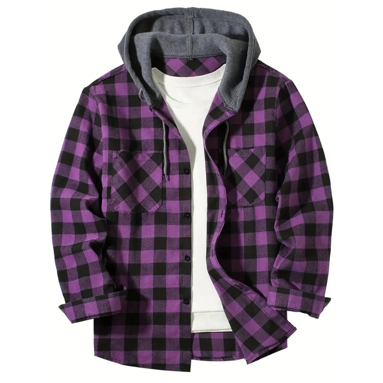 Evdexr Plaid Hoodies Mens Flannel Coats Hooded Long Sleeve Fall Jacket ...