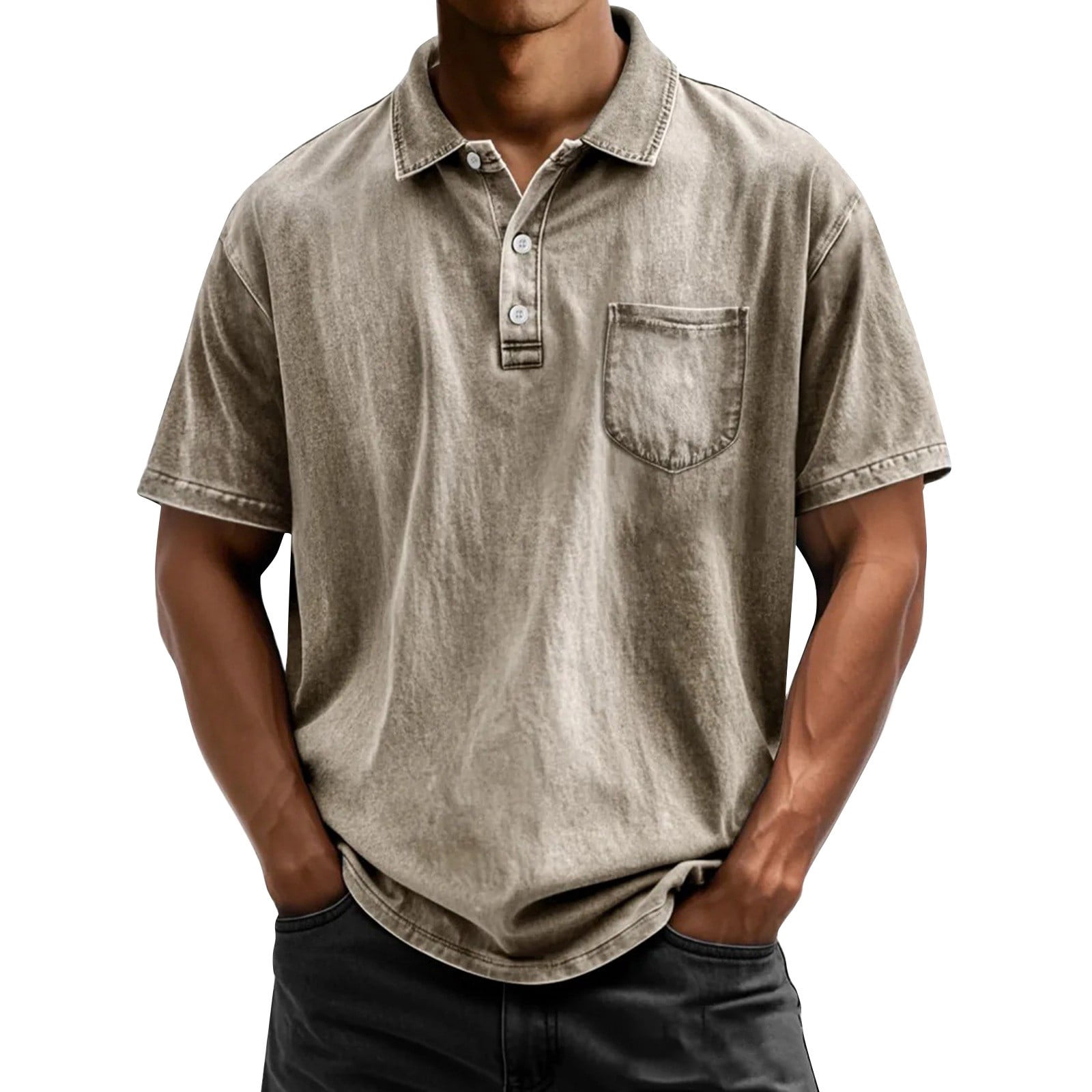 Evdexr Polo Shirts Men Mokaloha Distressed Shirt Lapel Retro Acid Wash ...