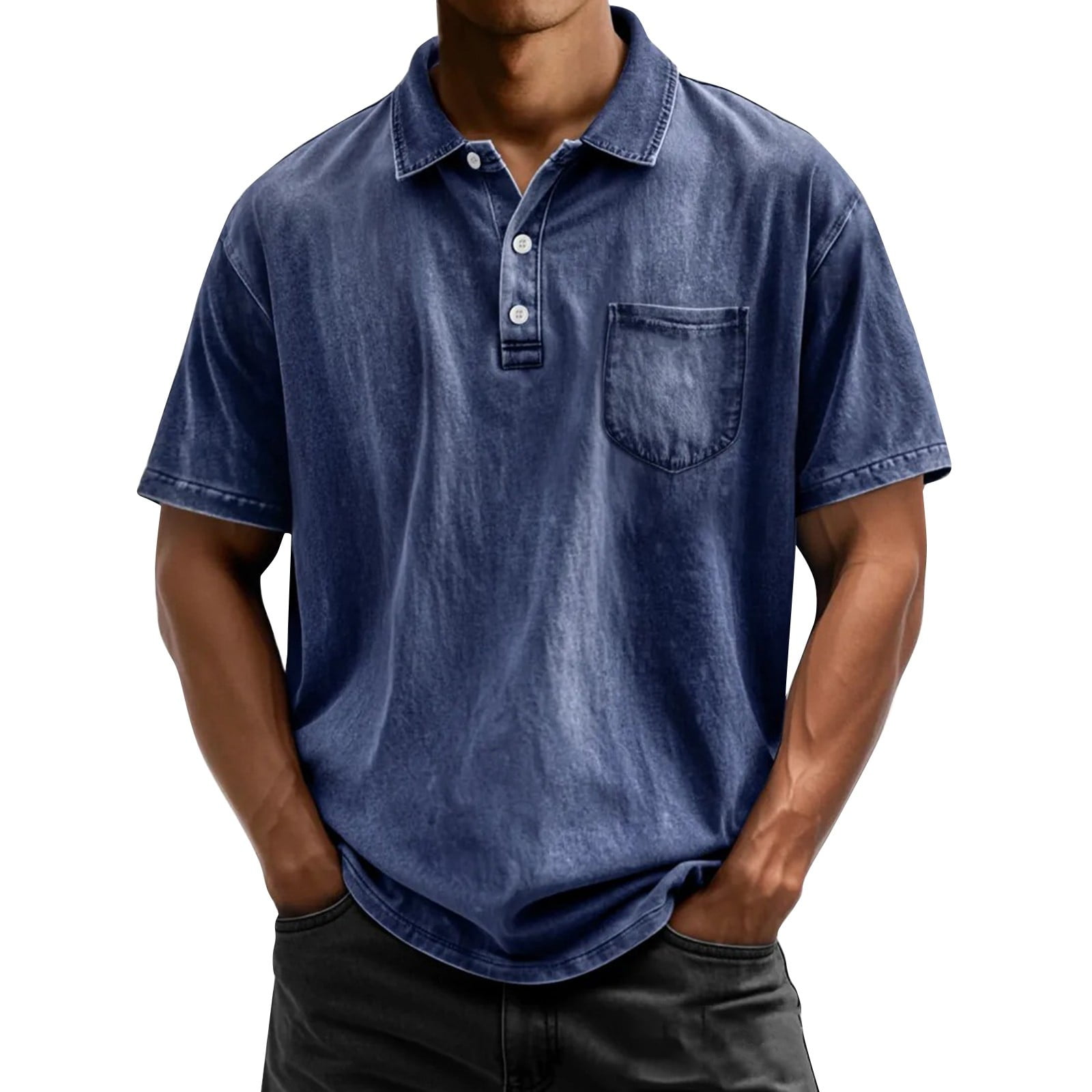 Evdexr Polo T Shirt Men Distressed Mokaloha T-Shirt Solid Color Vintage ...