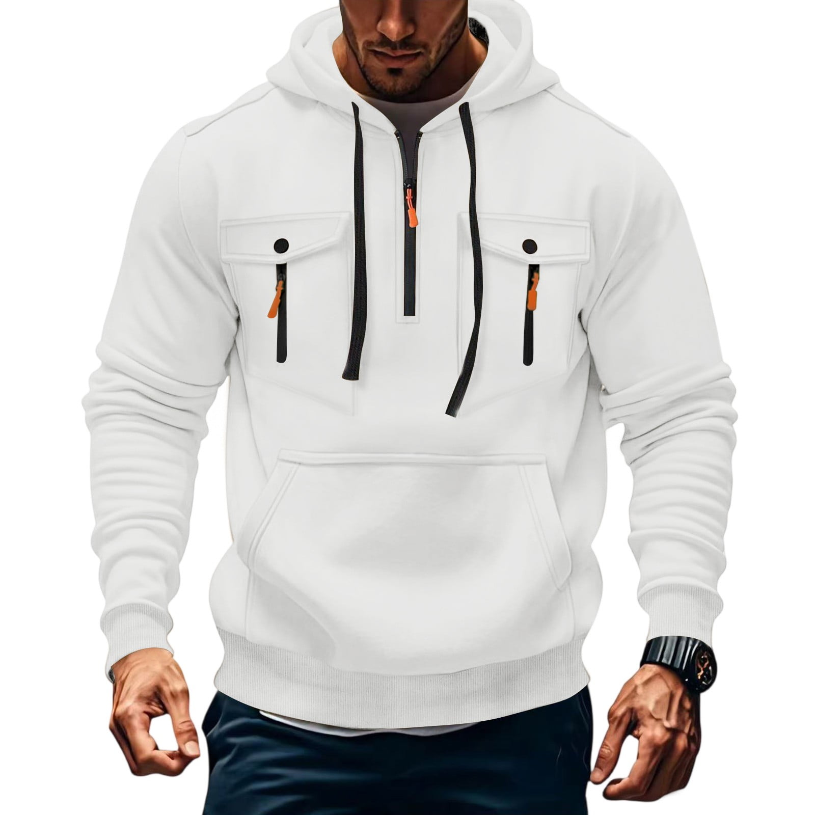 Evdexr Quarter Zip Hoodies Men Big and Tall Tactical Pullover Fall ...