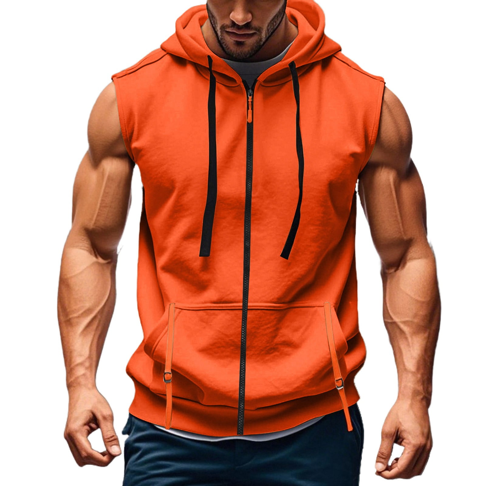 Evdexr Sleeveless Hoodies Men Zip Up Tank Tops Hooded Solid Gym ...