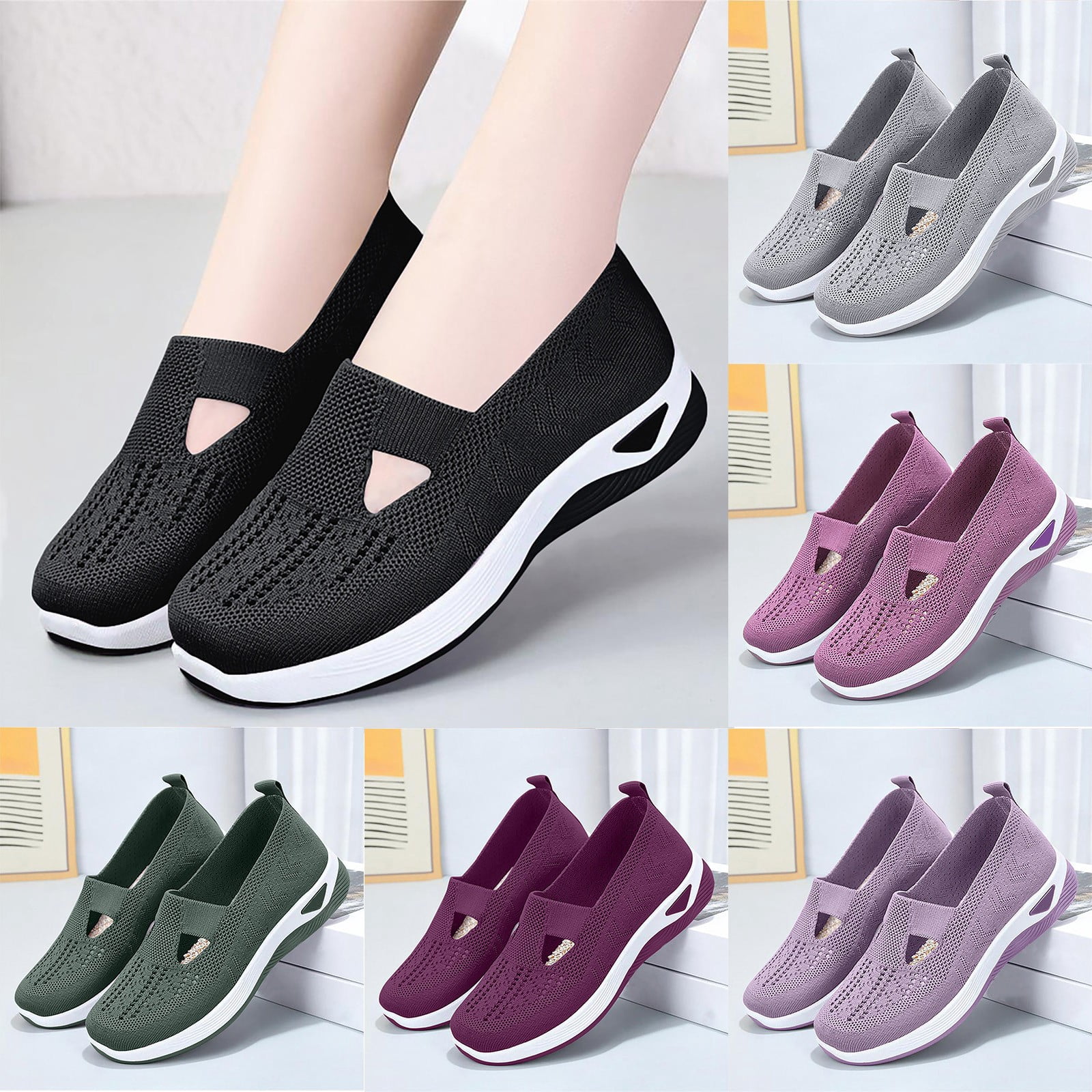 Evdexr Slip on Sneakers Womens Sole Mesh Orthopedic Shoes Non-Slip ...