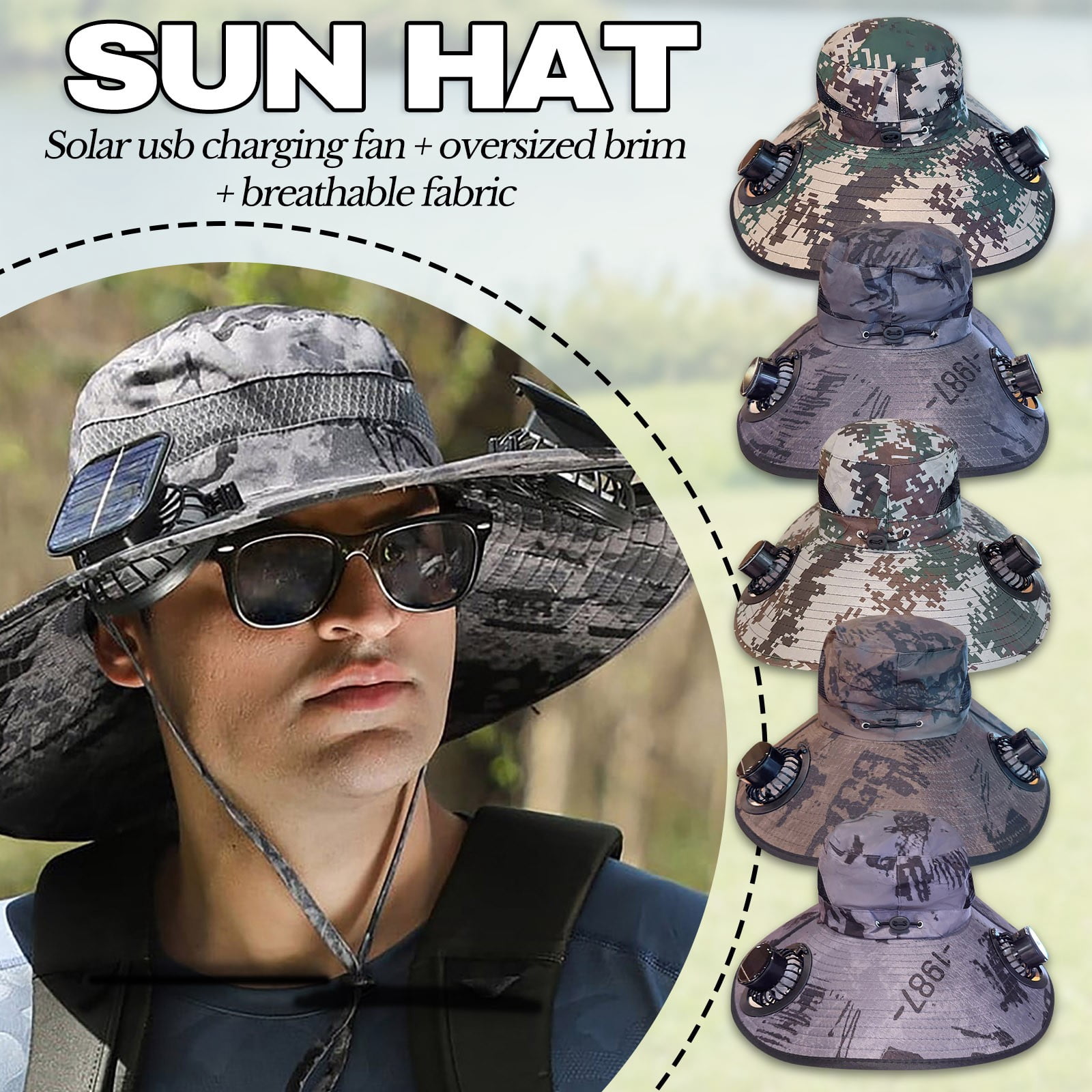 Evdexr Solar Powered FanHat, Solar Fan Hat with Fans Solar Power ...