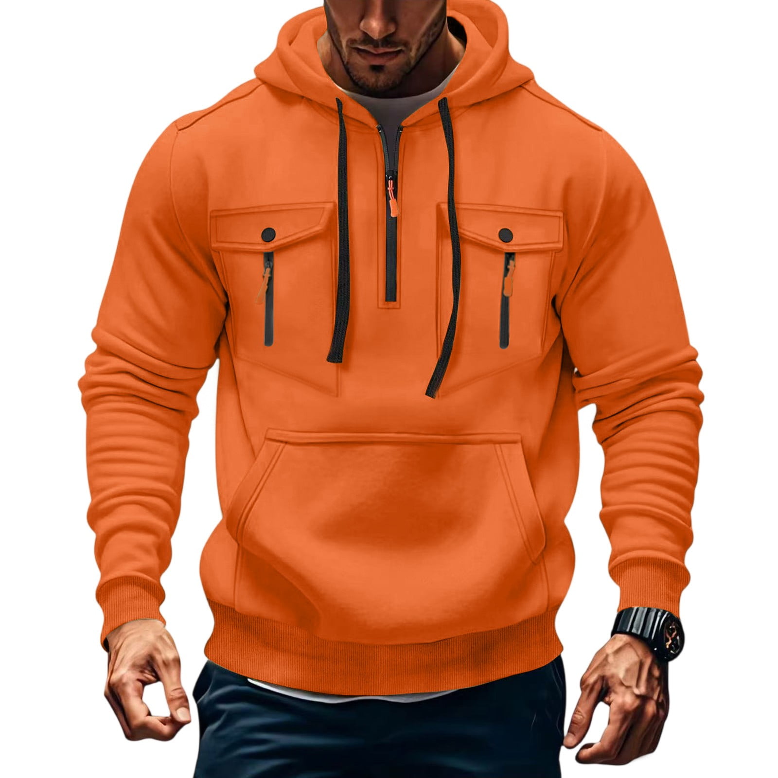 Evdexr Tactical Hoodies Men Quarter Zip Big and Tall Pullover Winter ...