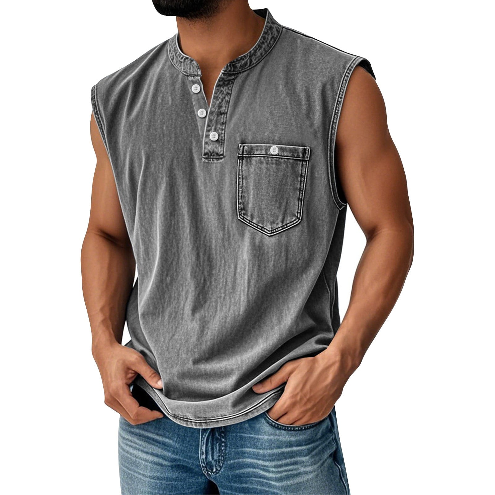 Evdexr Tank Tops Men Casual Muscle Fit Henley Vintage Sleeveless Gym ...