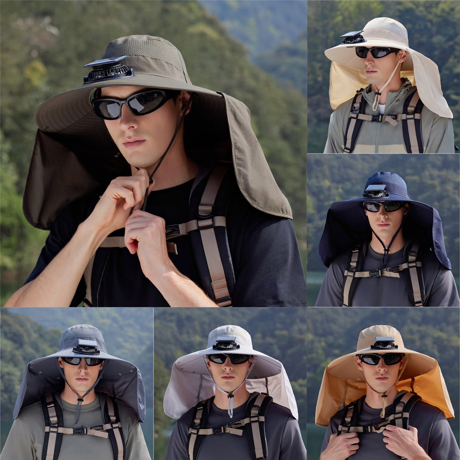 Evdexr Wide Brim Solar Fan Hat Outdoor Wide Brim Sun Hat with Solar Fan ...