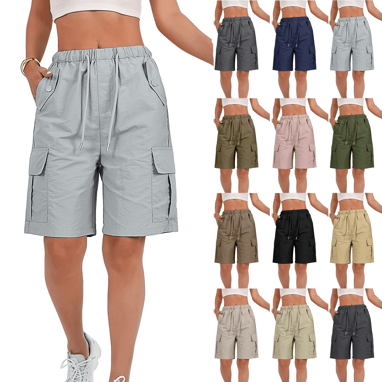 Evdexr Women's Hiking Shorts Bermuda Cargo Trouser Shorts Knee Length ...