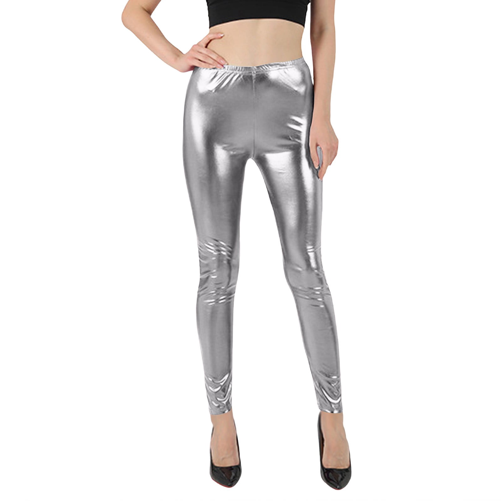 Evdexr Women's Metallic Shiny Shiny Leggings - High Waist Faux Leather ...