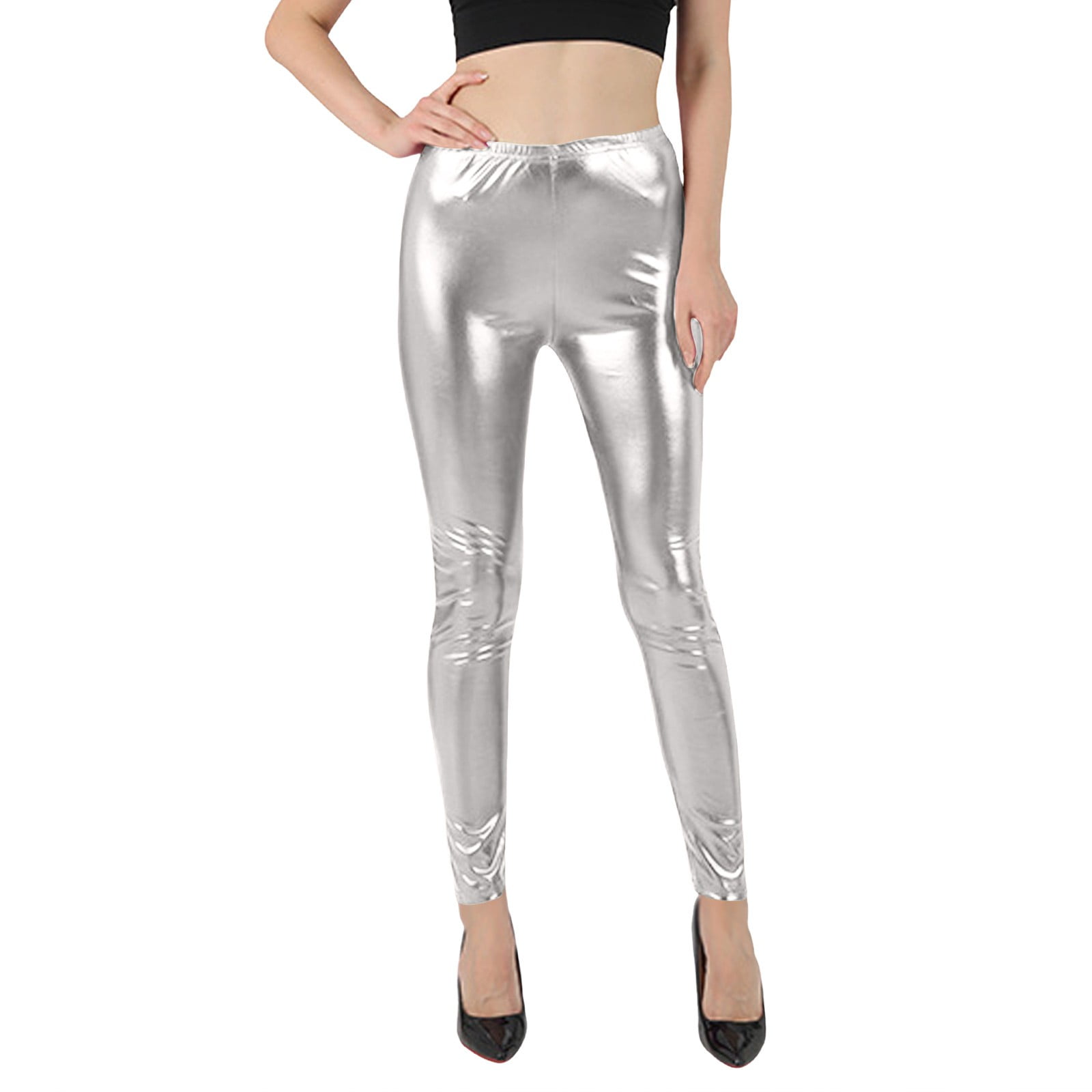 Evdexr Women's Metallic Shiny Shiny Leggings - High Waist Faux Leather ...