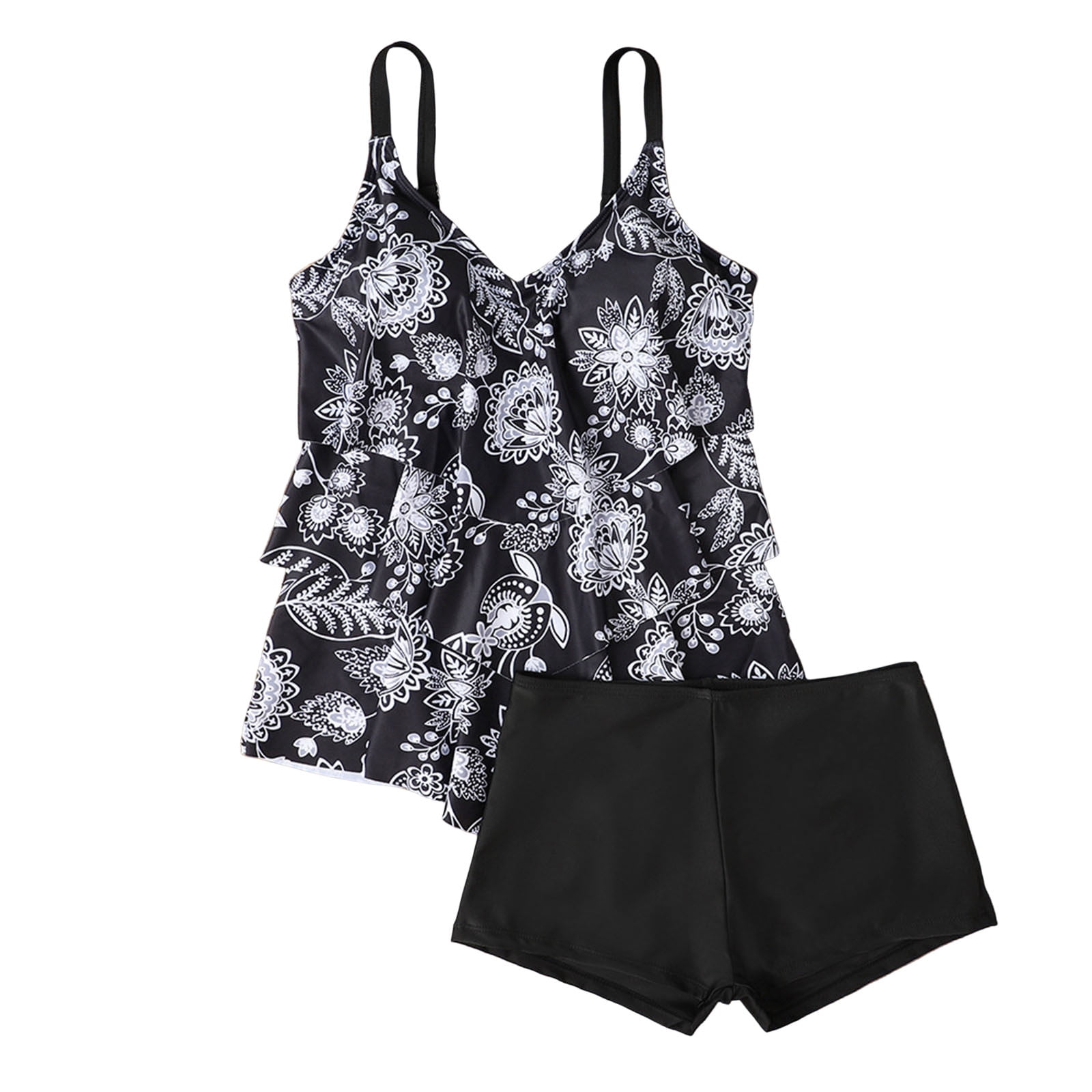 Evdexr Women's Pleated Tankini Bathing Suits with 3-Tiered Ruffle Top ...