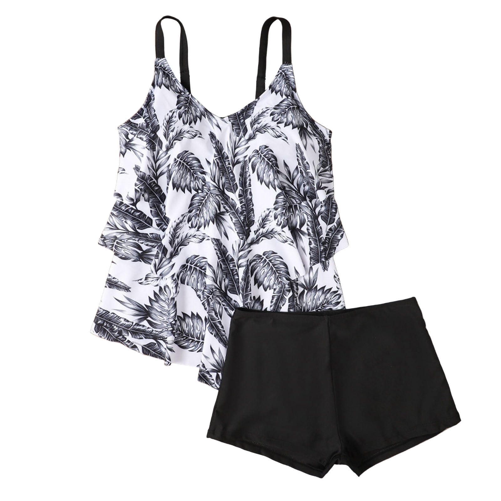 Evdexr Women's Pleated Tankini Bathing Suits with 3-Tiered Ruffle Top ...
