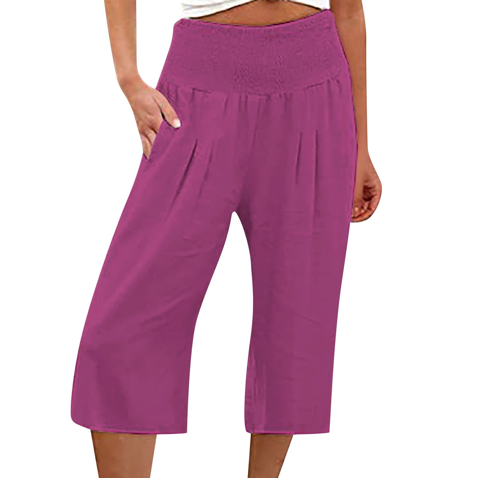 Evdexr Womens Loose Linen Capri Pants Wide Leg Loose AthleticWork ...