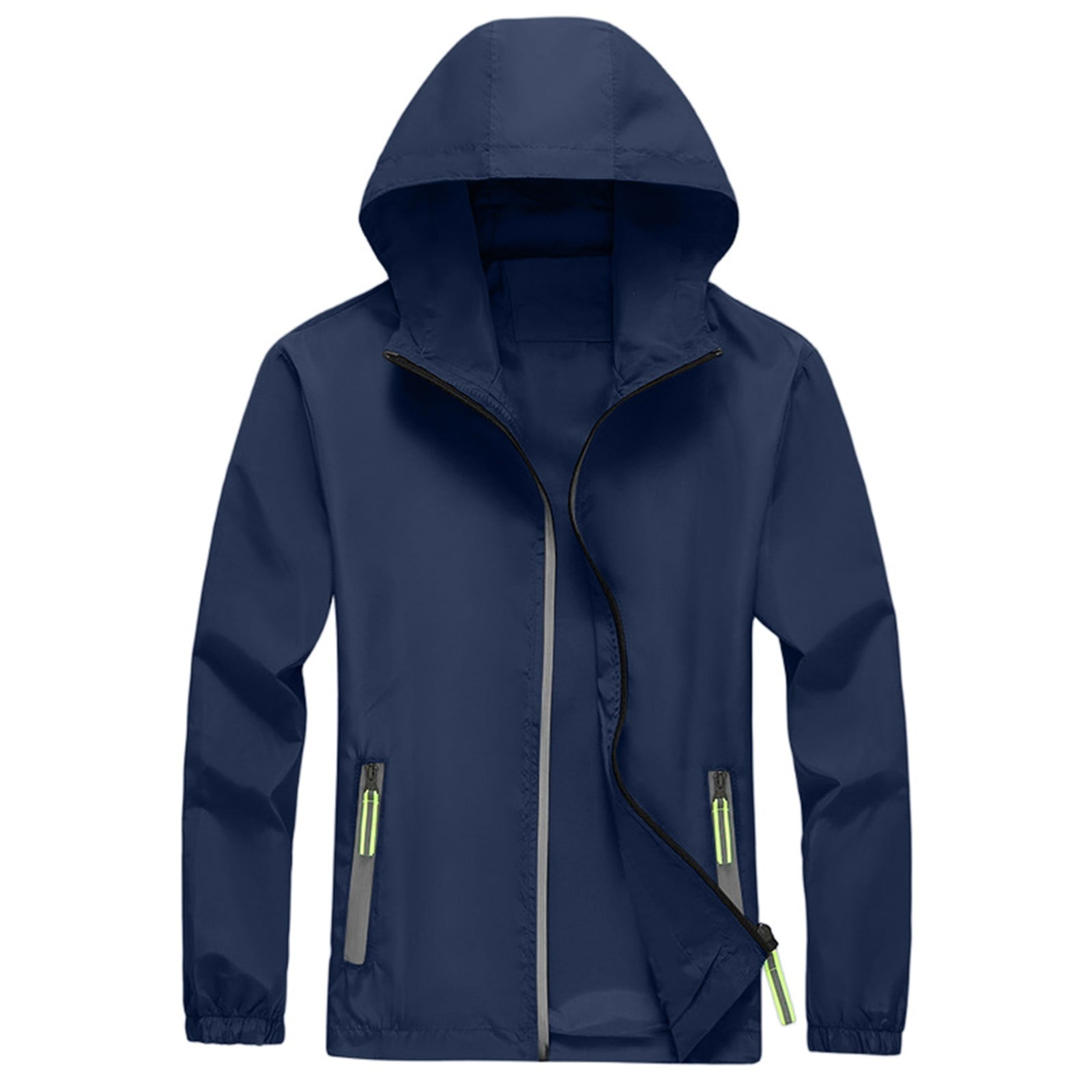 Evdexr Zip Up Rain Jacket for Men Hooded Raincoat Long Sleeve Sun ...