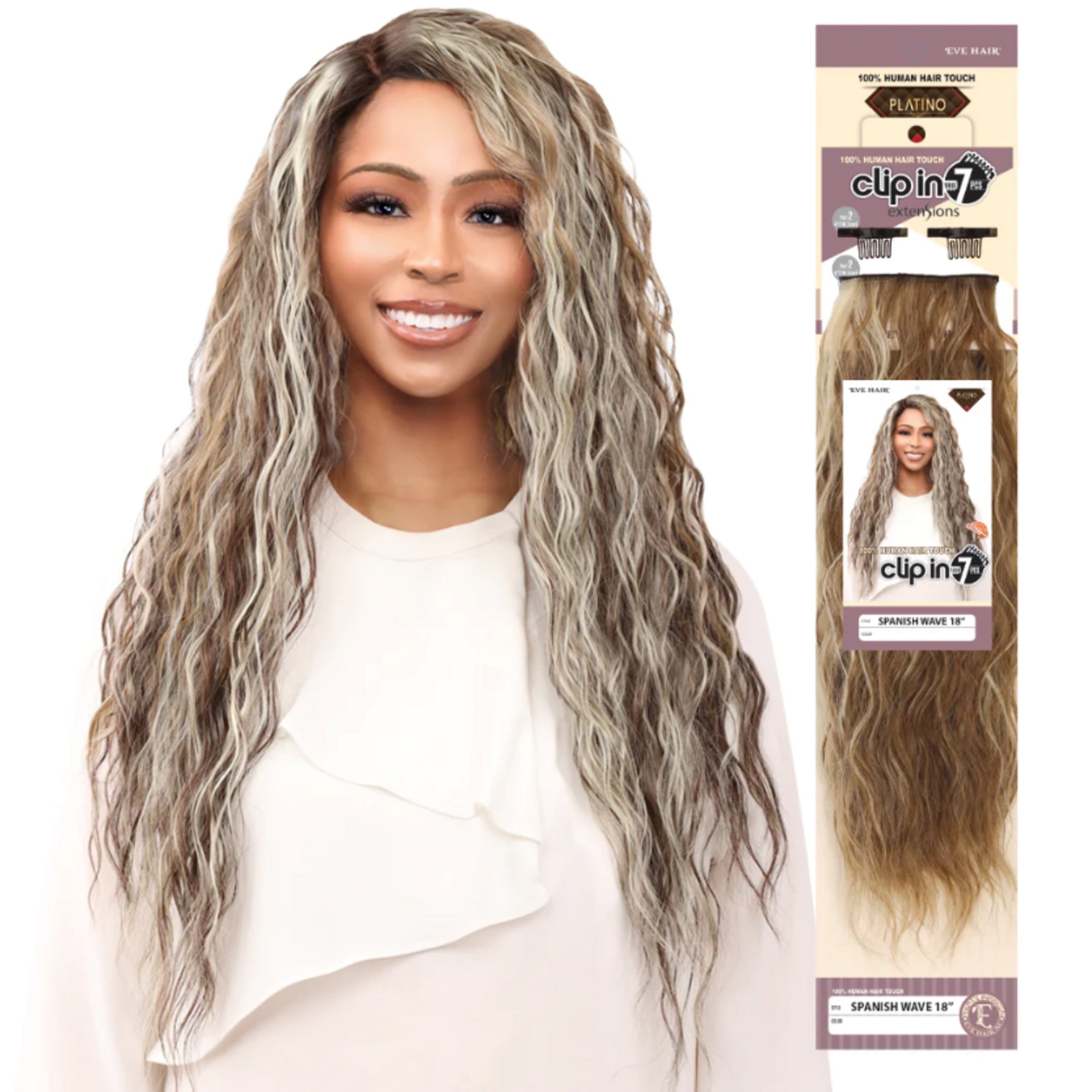 Eve Hair Platino Spanish Wave Human Hair Touch 7pc Clip in - 22" - 3T ...