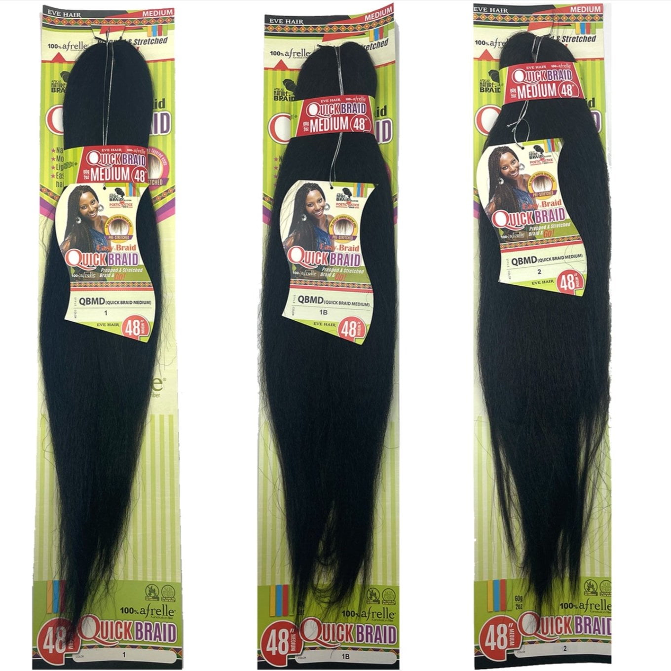 Eve Medium Quick Braiding Hair Extension Pre Stretched 48", Color T1B ...