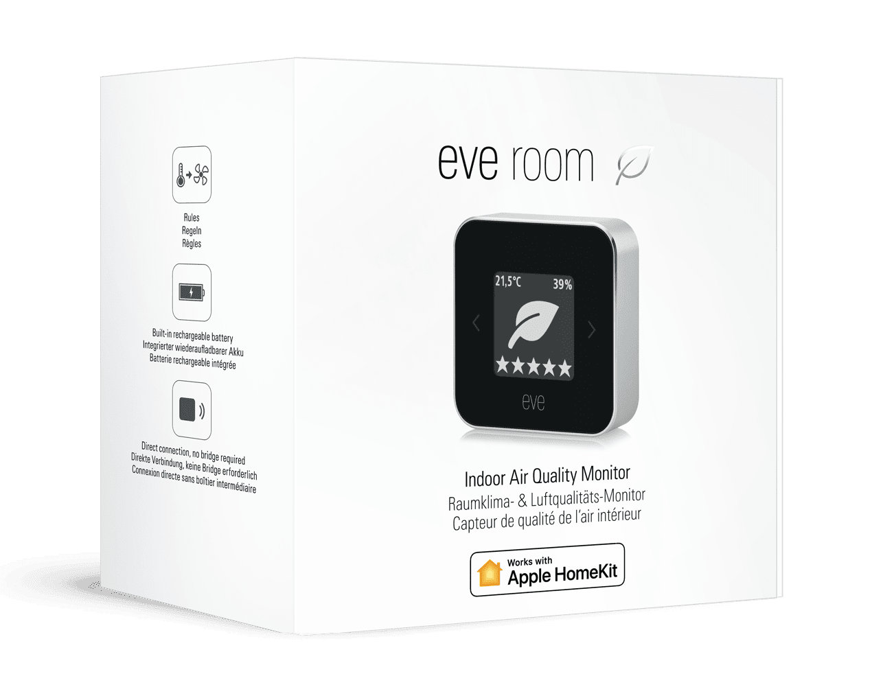 Eve Room Indoor Air Quality, Temperature, and Humidity Sensor, Black ...