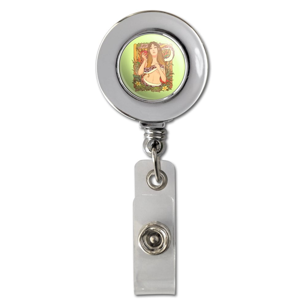 Eve with and Snake in Garden of Eden Retractable Reel Chrome Badge ID ...
