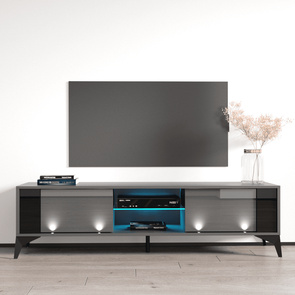 Evel 02 TV Stand for TVs up to 70", Modern High Gloss 63" Entertainment ...