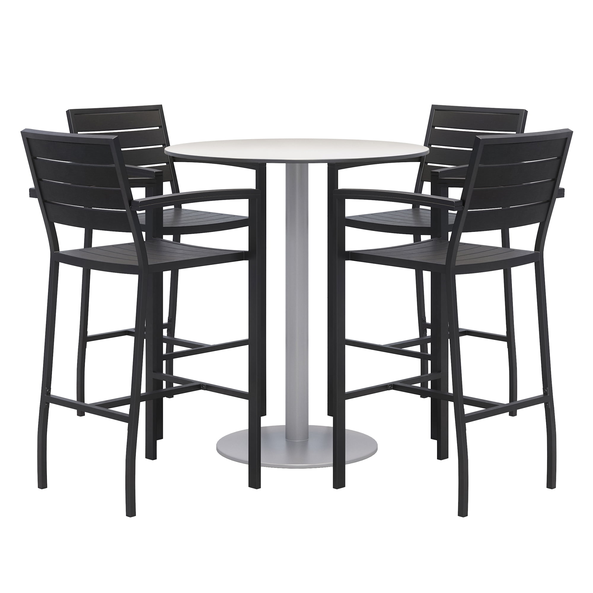 Eveleen 36in Round Bistro Table Set- Fashion Grey Top- 4 Barstools ...