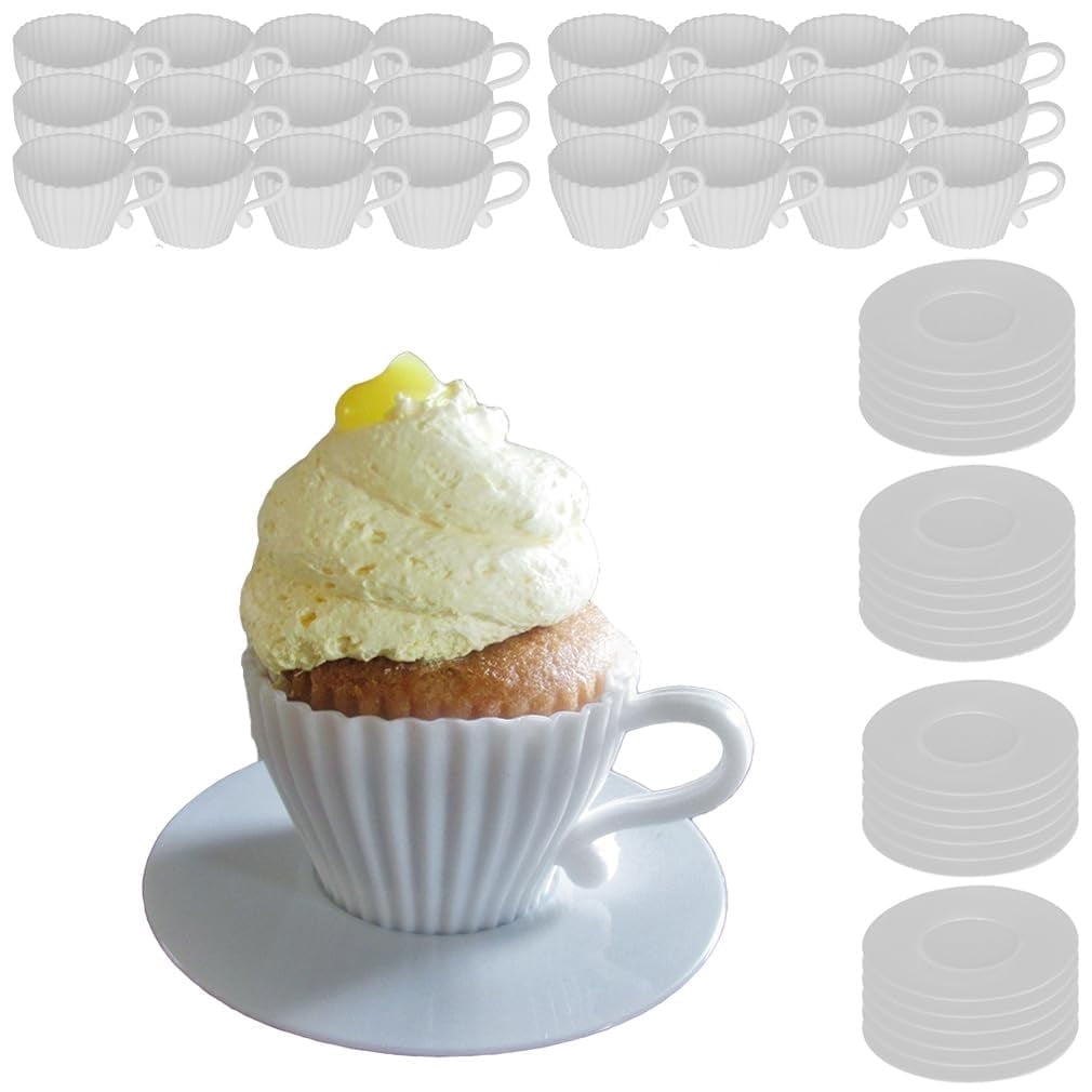 Evelots Baking Cupcake Molds - Silicone Teacup Set - 48 Pc Set - Oven ...
