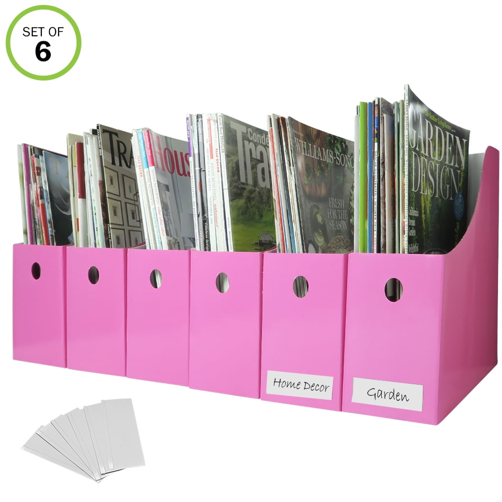 Evelots Magazine File Holder-Organizer-Full 4 Inch Wide-Pink-With ...
