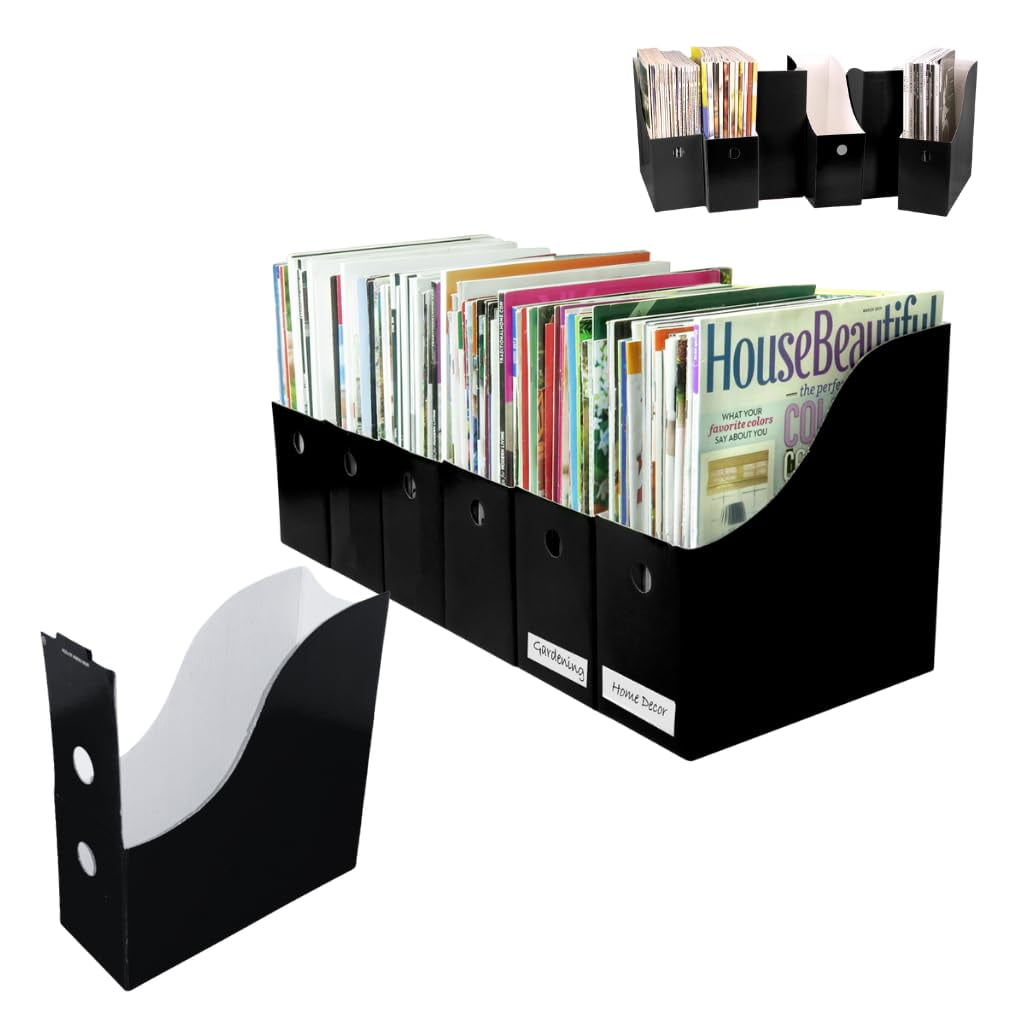 Evelots Magazine File Holder - Set of 12 Black - Office Desk Organizer ...