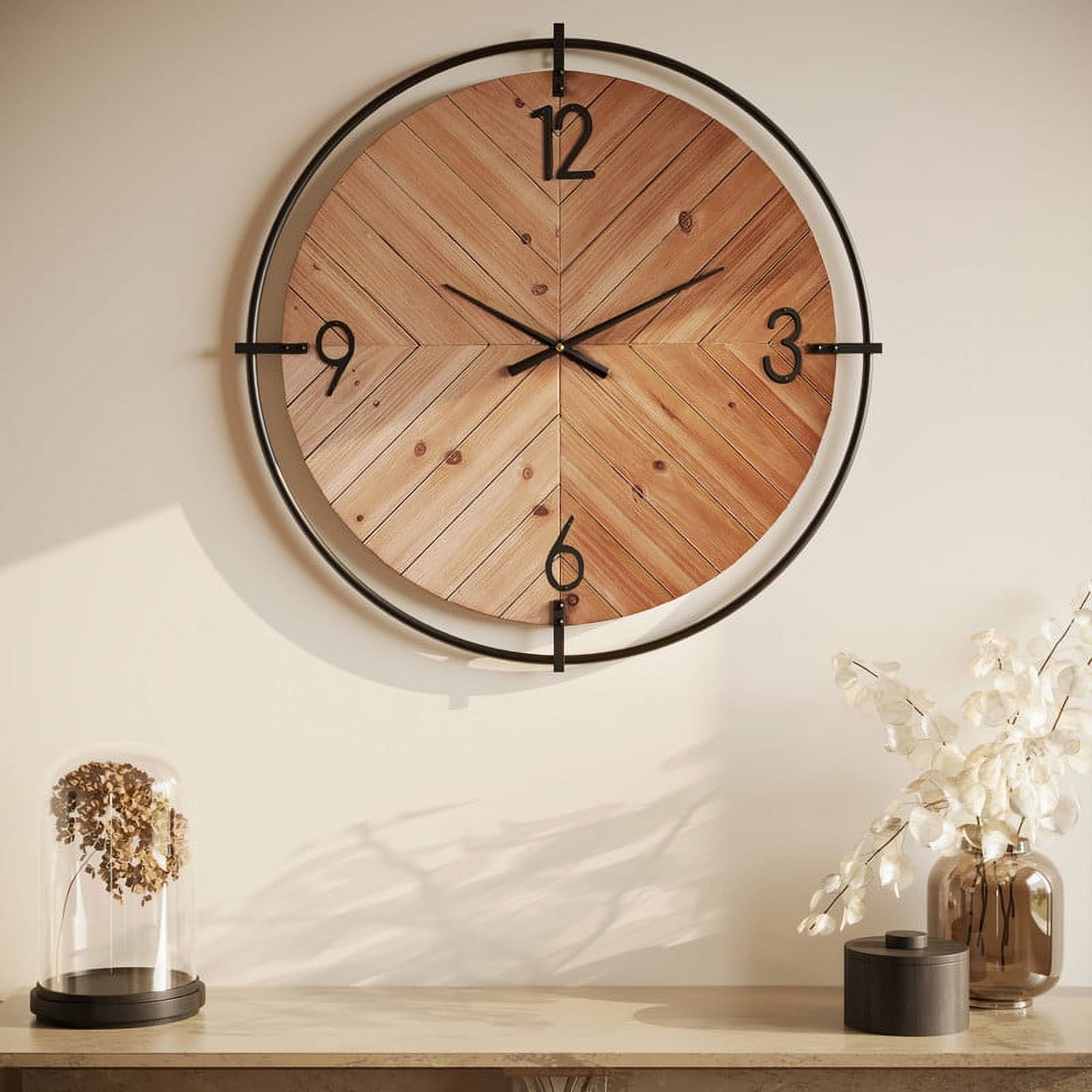 Aspire Home Accents Evelyn Brown Herringbone Wood Round Wall Clock with ...