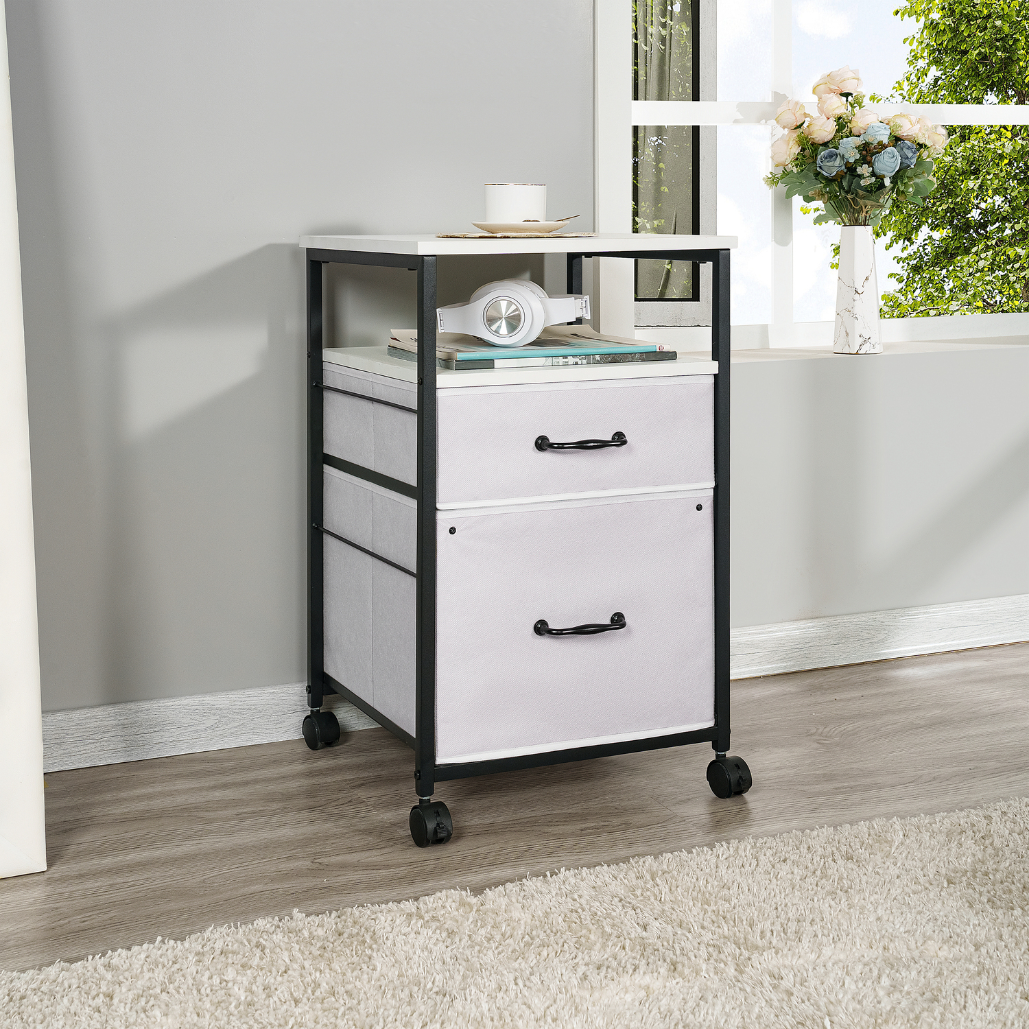 Evelyn Rolling Fabric Cabinet-Color:White - Walmart.com