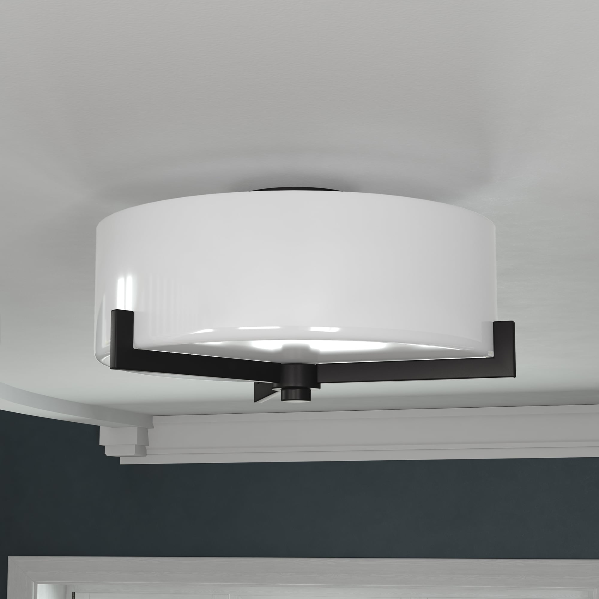 Evelyn&Zoe 17.5" Blackened Bronze Metal/Glass Semi Flush Mount ...