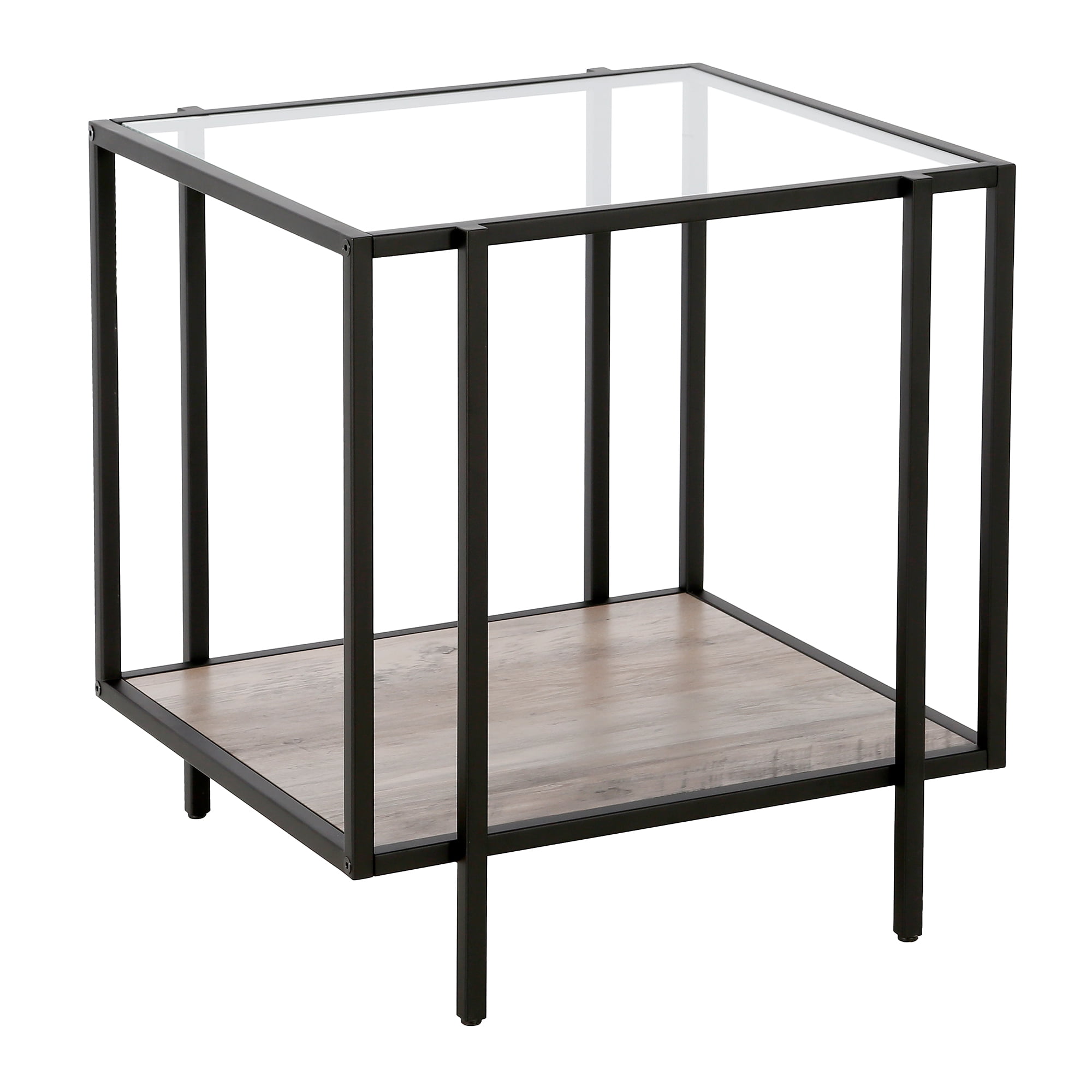 Evelyn&Zoe 20" Blackened Bronze/Gray Oak Metal/Glass Side Table ...