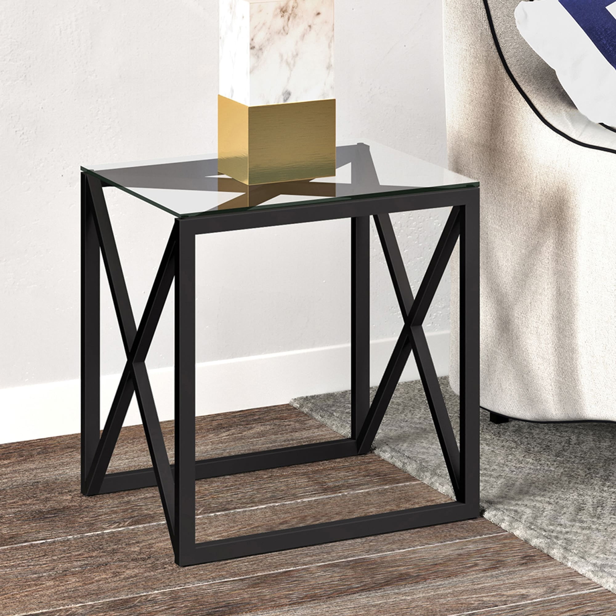 Evelyn&Zoe 20" Blackened Bronze Metal/Glass Side Table - Walmart.com