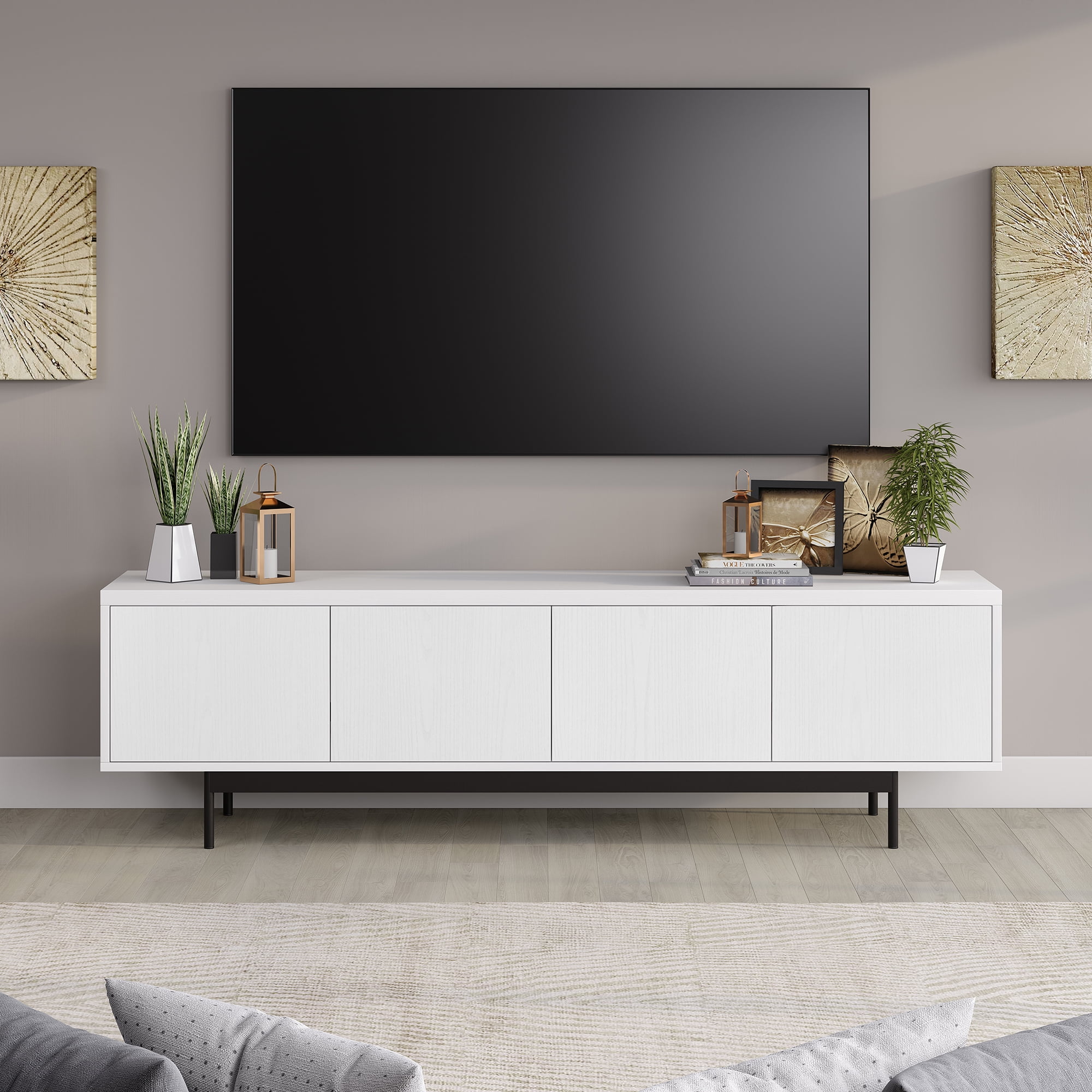 Evelyn&Zoe Abington Rectangular TV Stand for TV's up to 75", White ...