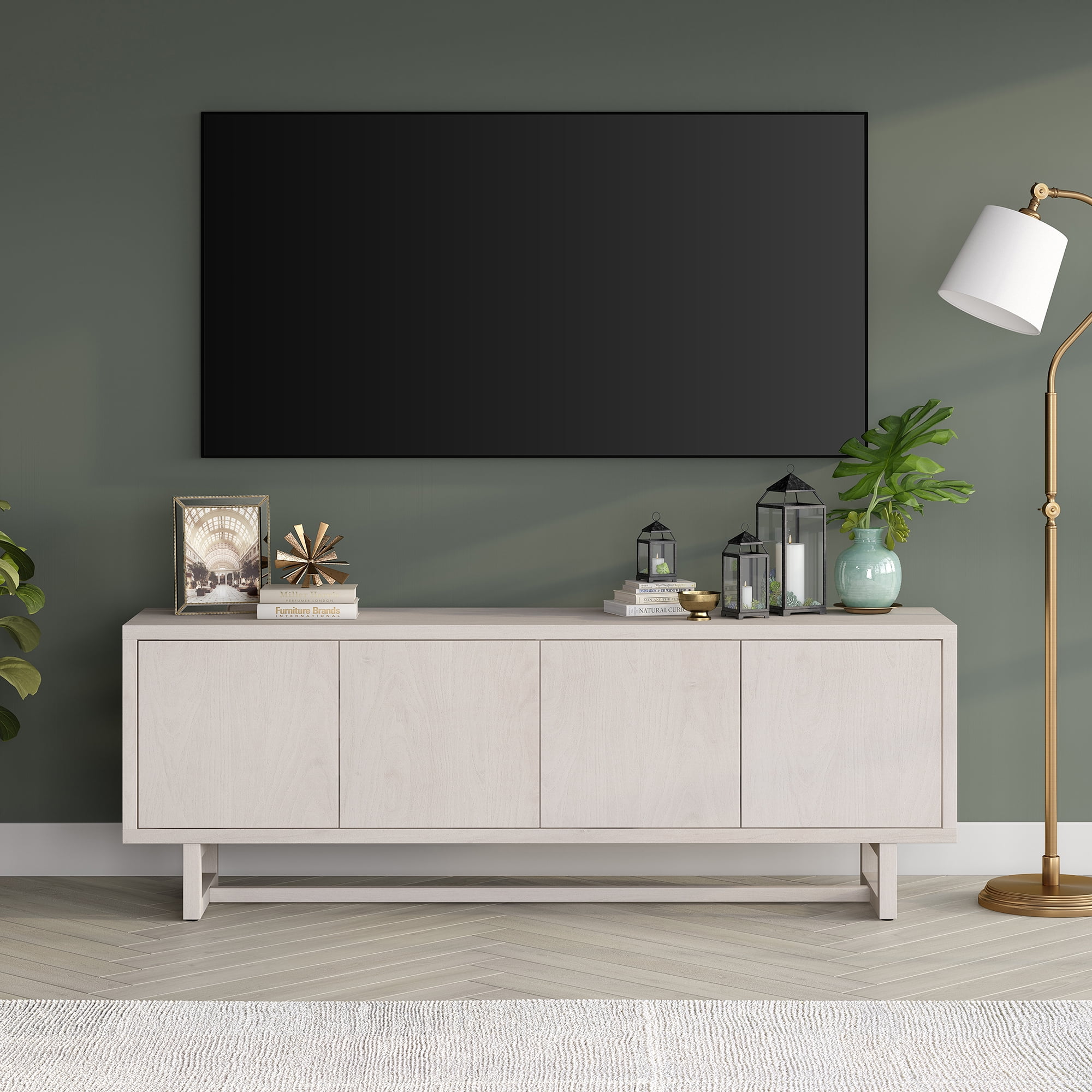 Evelyn&Zoe Cutler Rectangular TV Stand for TV's up to 75", Alder White ...