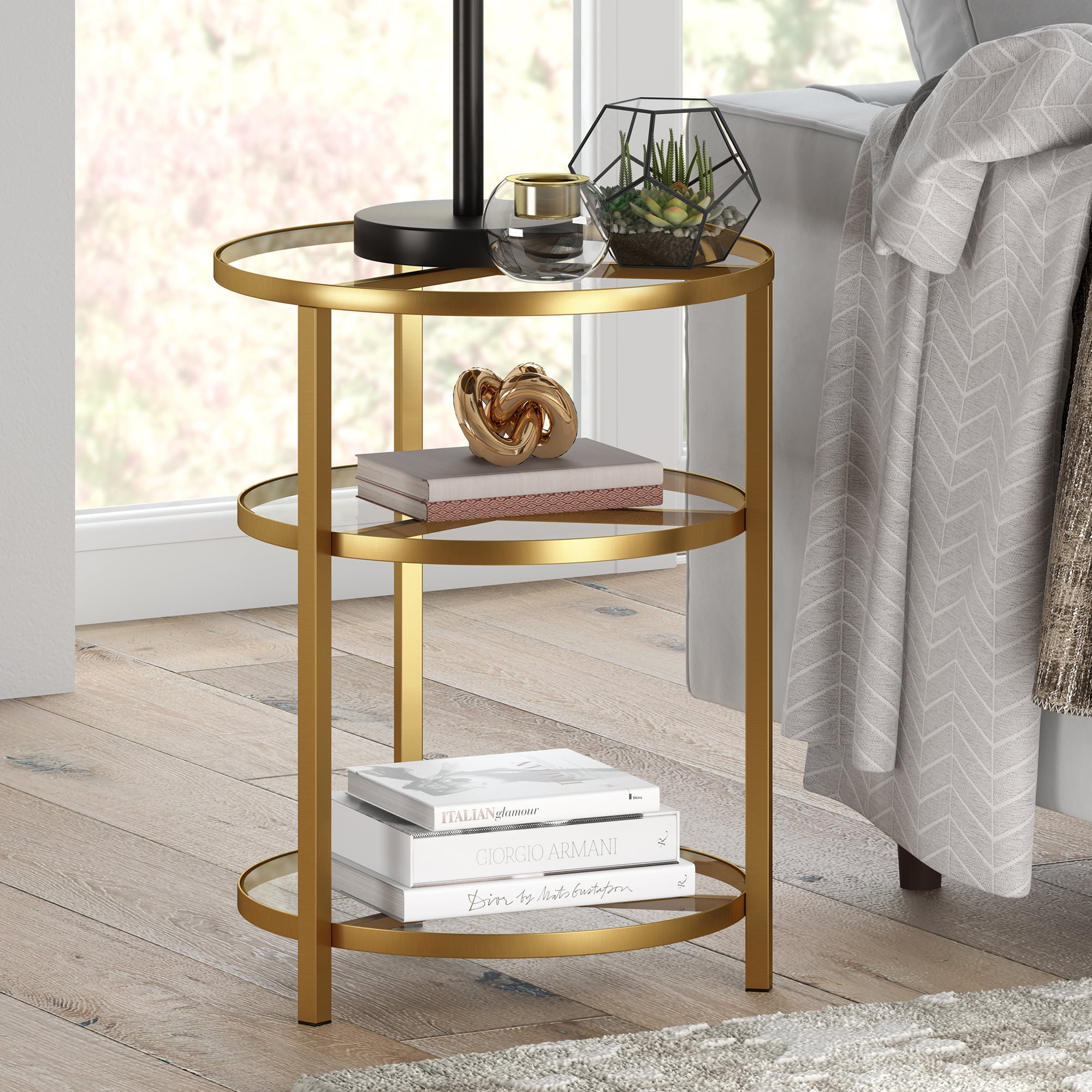 Evelyn&Zoe Helena 18.5" Wide Round Side Table in Brass - Walmart.com