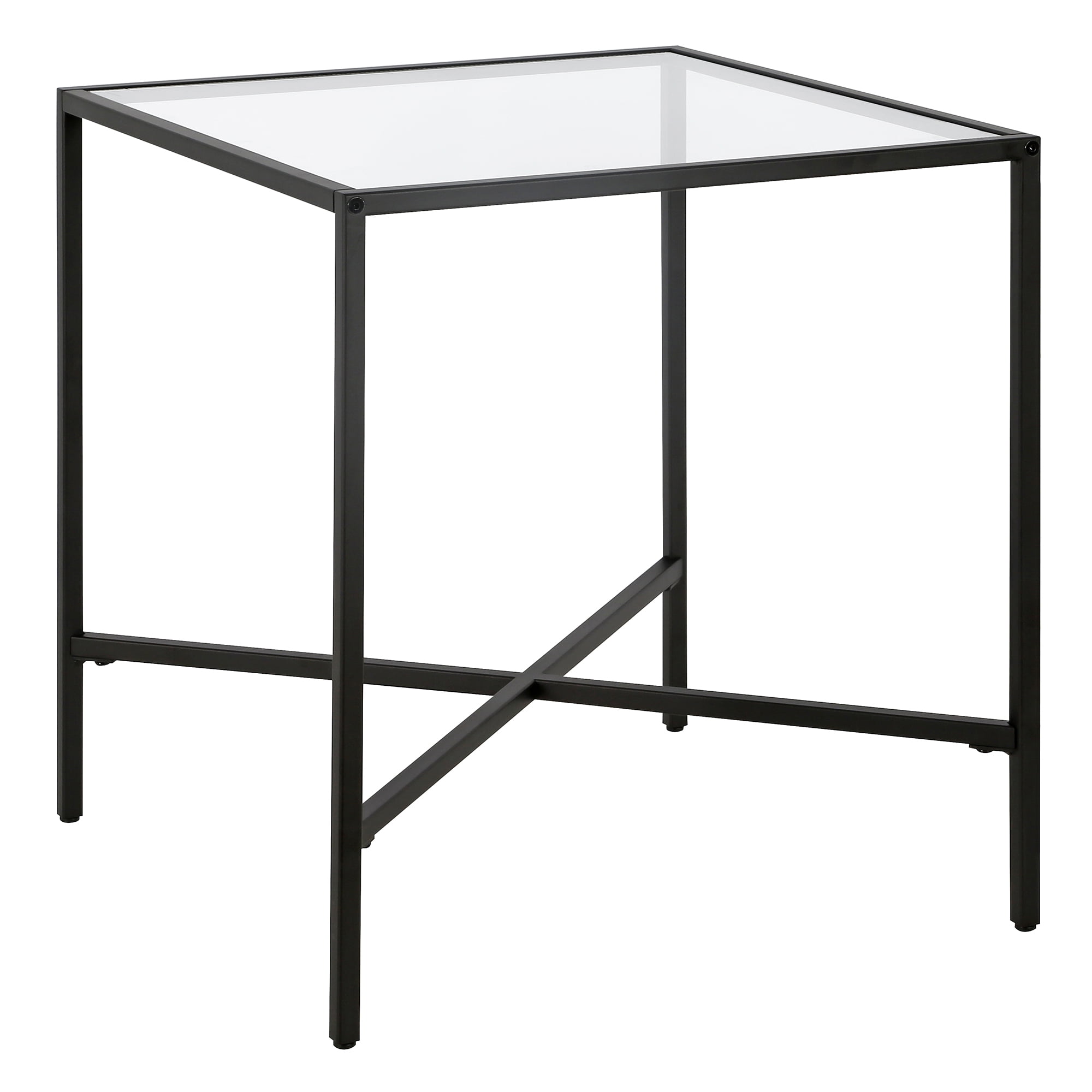 Evelyn&Zoe Henley 20" Wide Square Side Table with Glass Top, Blackened ...