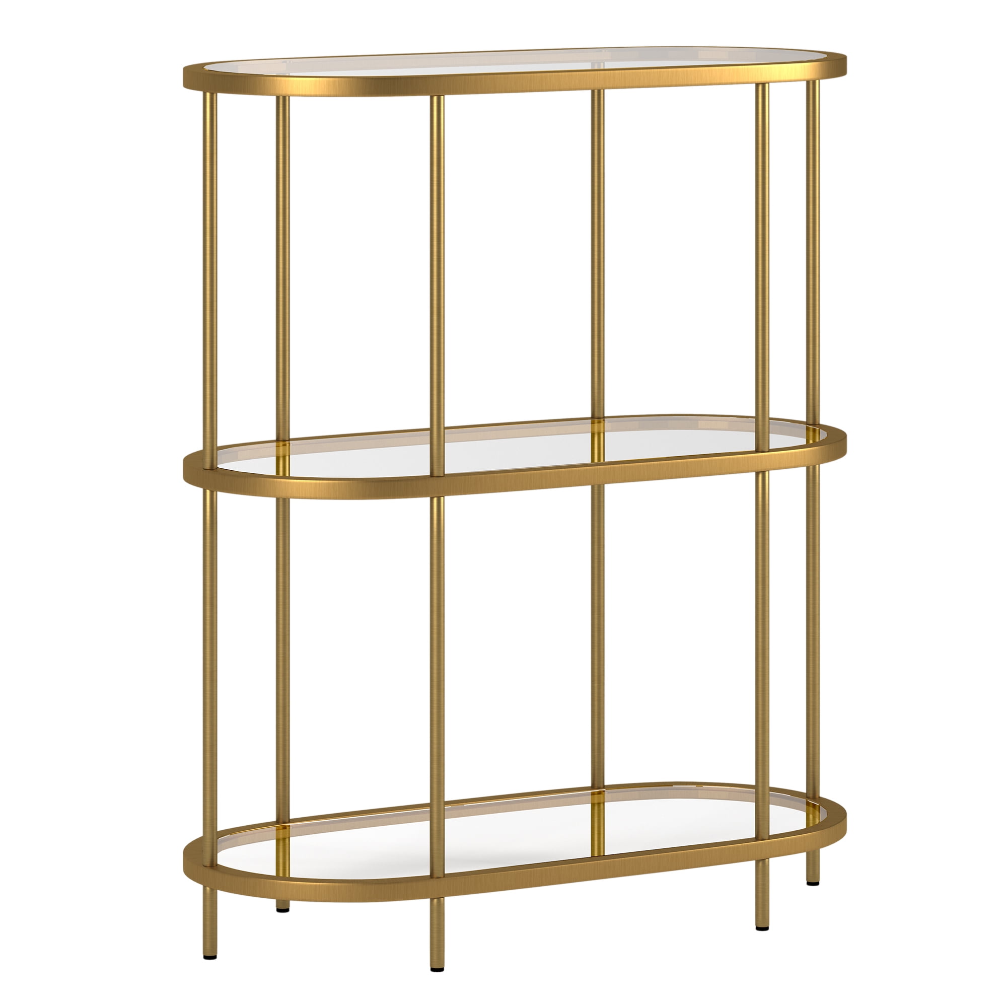 Evelyn&Zoe Leif Mid-Century Modern 30'' Wide Oval Bookcase, Brass with ...