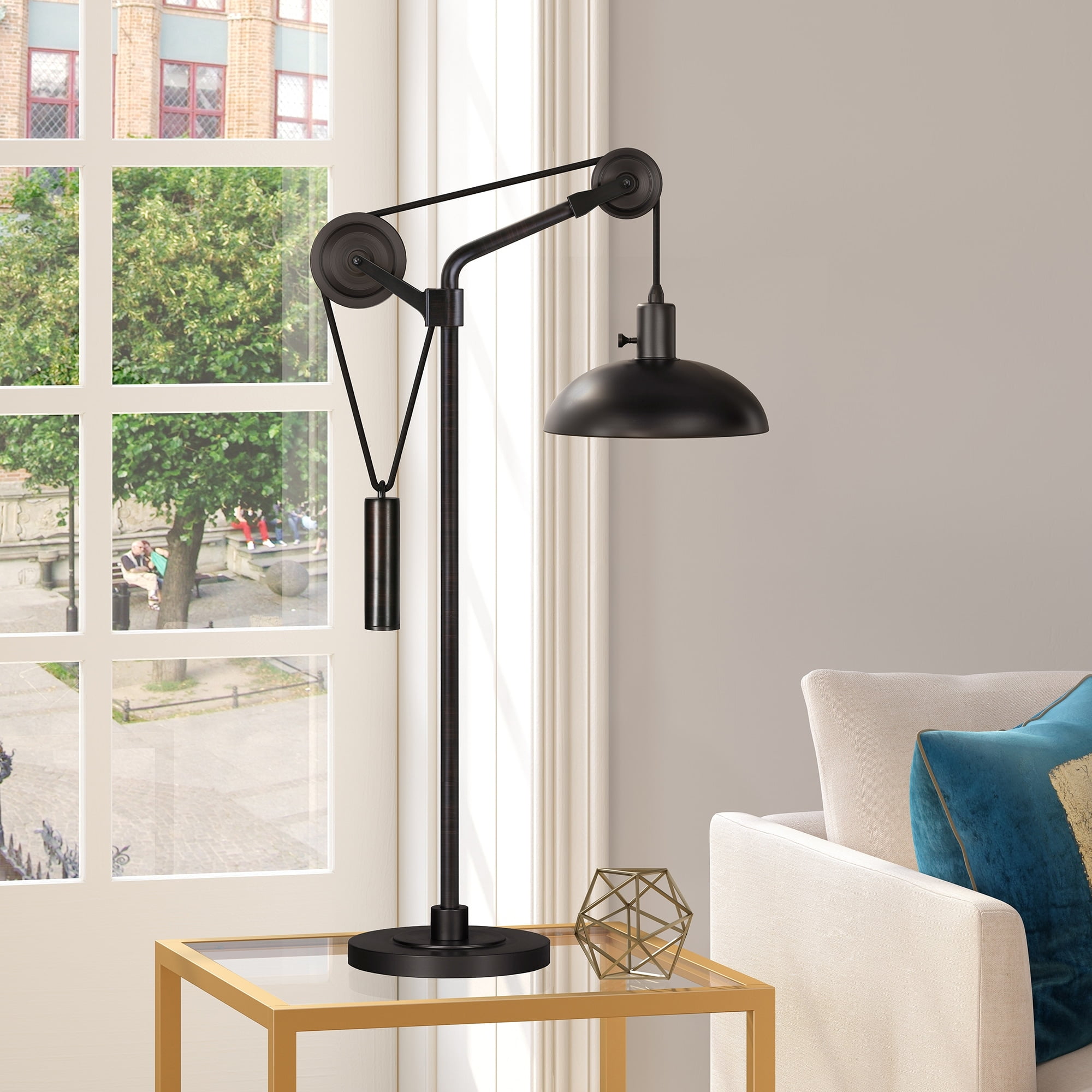 Evelyn&Zoe Neo 33.5" Tall Solid Wheel Pulley System Table Lamp with ...