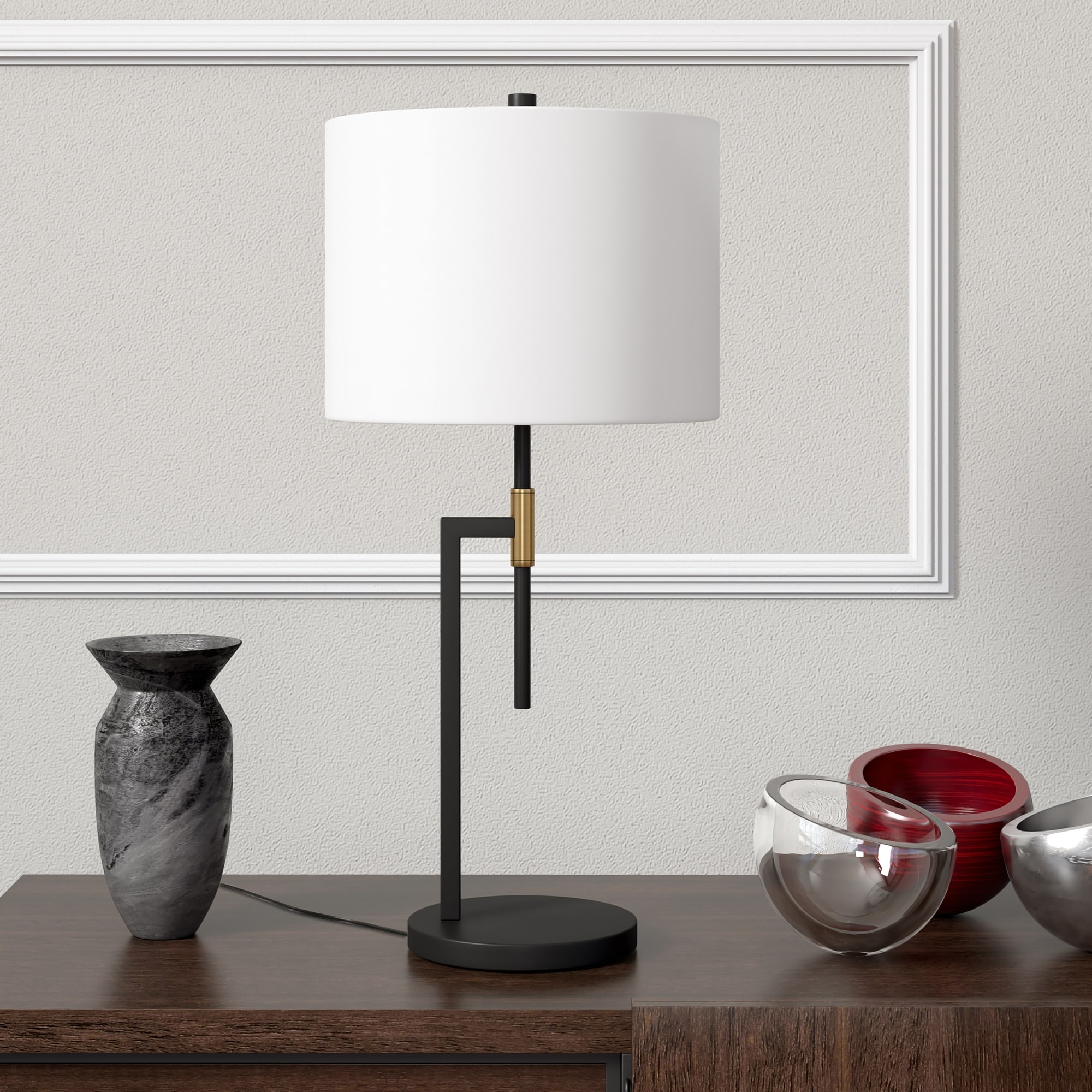 Evelyn&Zoe Nico 25" Tall Table Lamp with Fabric Shade, Matte Black/Brass - Walmart.com