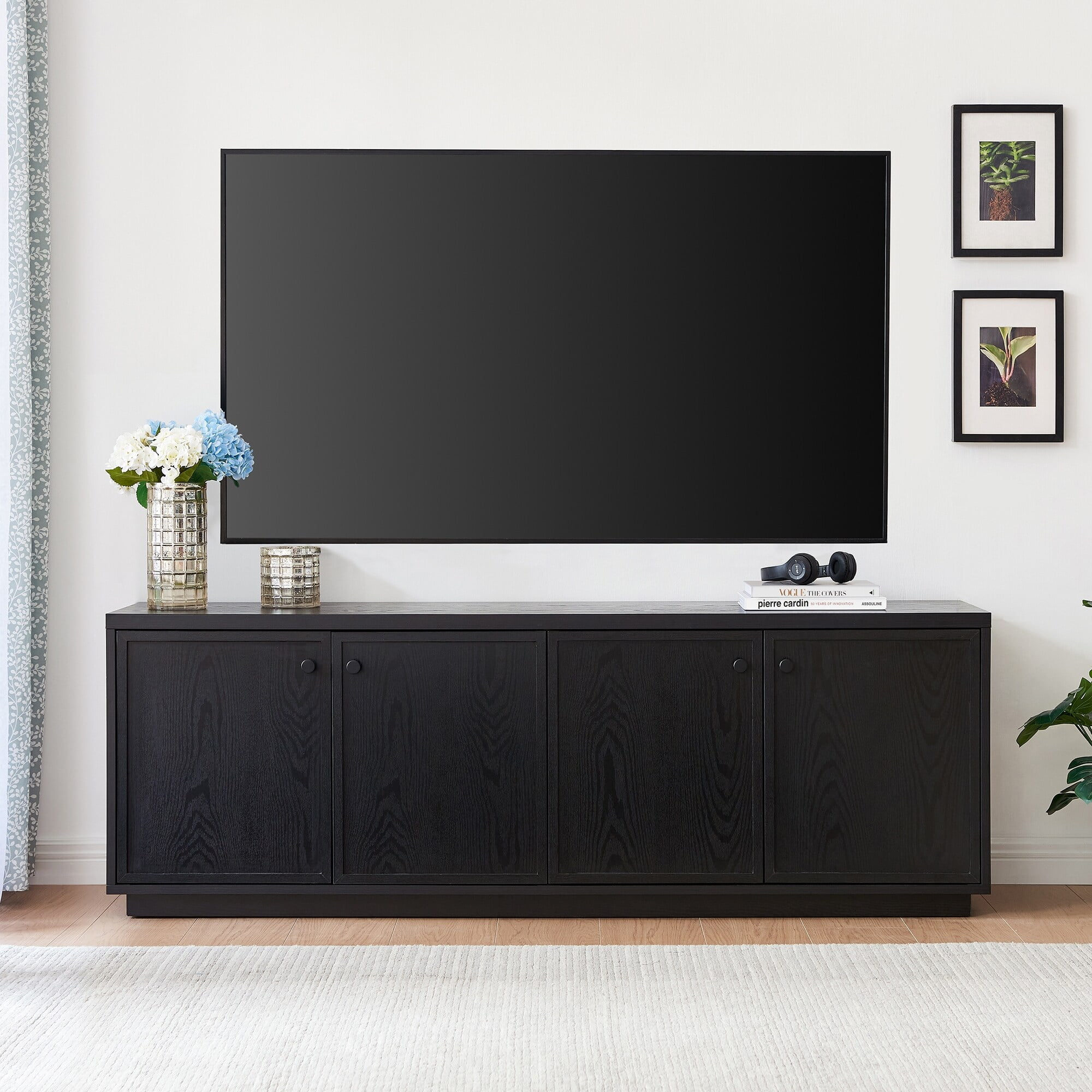 Evelyn&Zoe Ormond Rectangular TV Stand for TV's up to 75", Black Grain ...