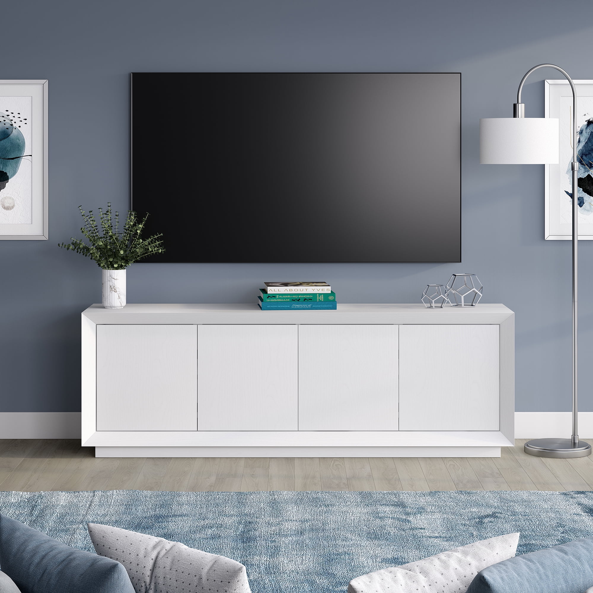 Evelyn&Zoe Oswald Rectangular TV Stand for TV's up to 75", White ...