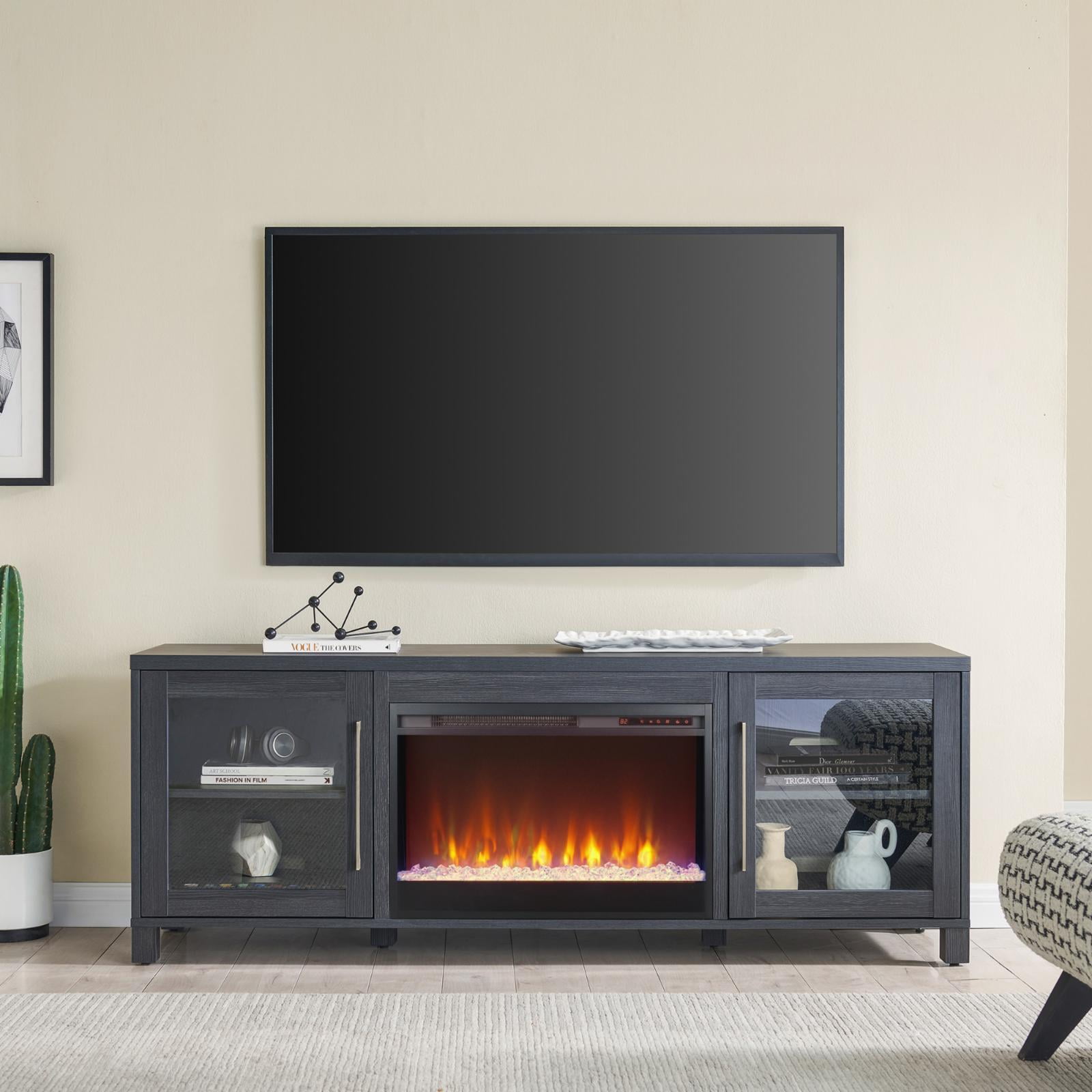 Evelyn&Zoe Quincy Rectangular TV Stand with 26" Crystal Fireplace for ...