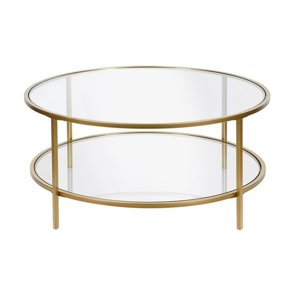 Evelyn&Zoe Sivil Brass Finish Metal 36" Wide Round Coffee Table with ...