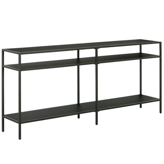 Evelyn&Zoe Modern Sivil 64" Console Table with Glass Top & Metal ...