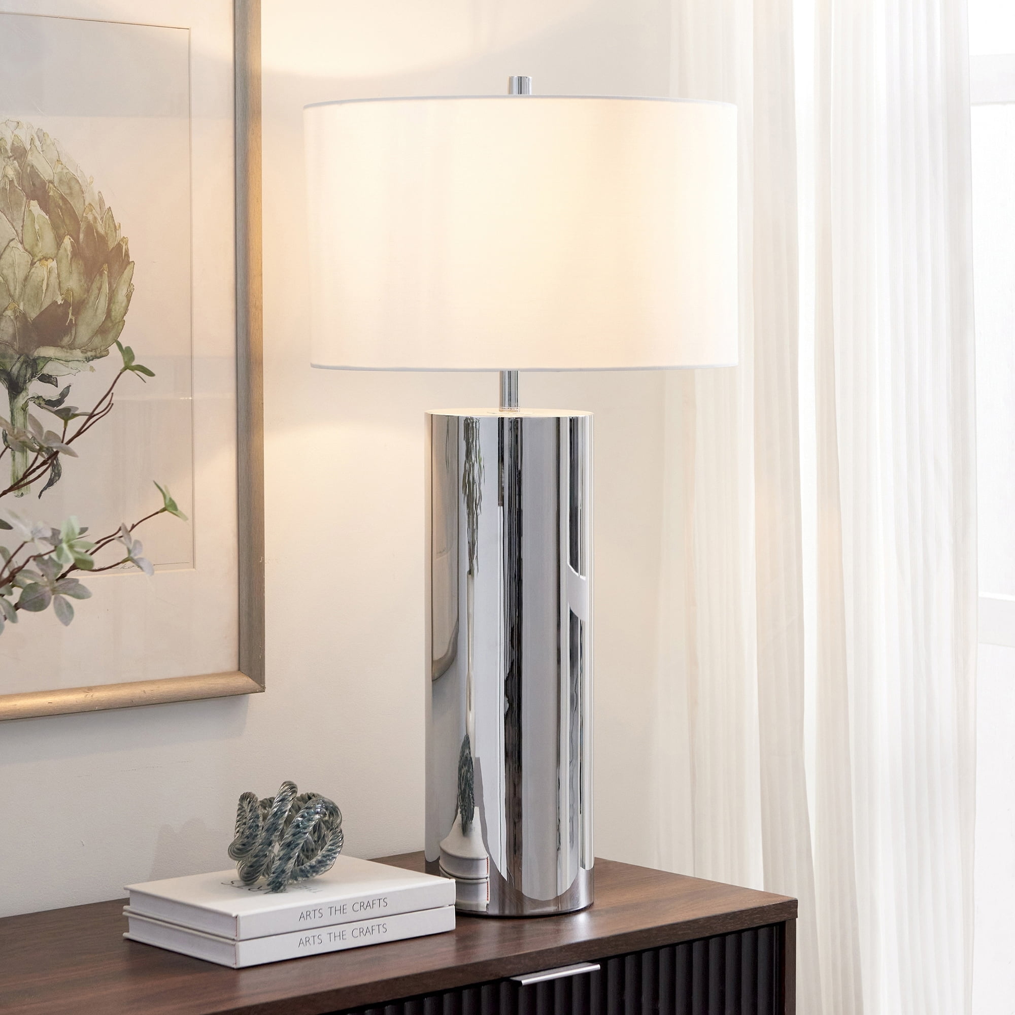 Heath & Cliff York 29.5" Tall Table Lamp with Fabric Shade Polished ...
