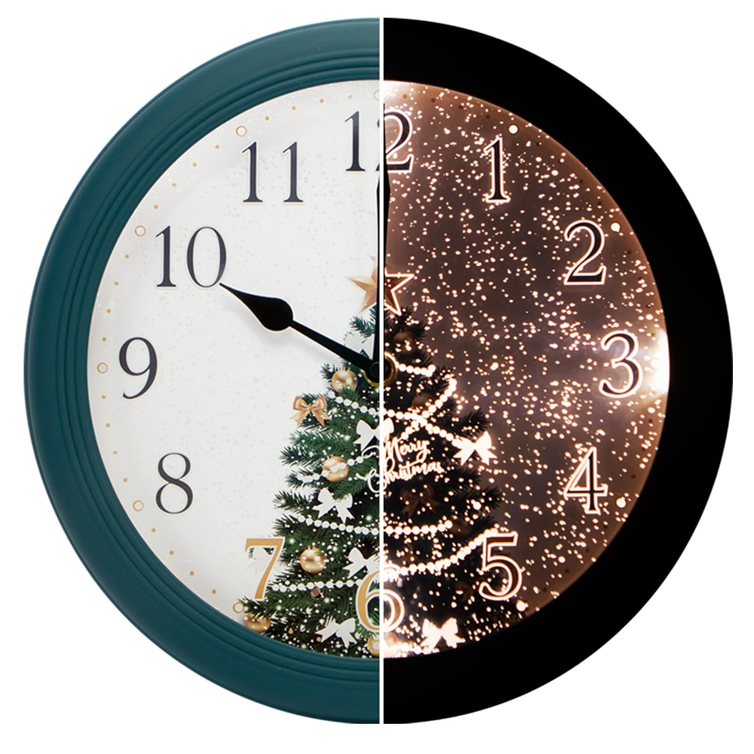 Evelyne LED Round Wall Clock - 12.5" Christmas Tree Style Dial, Battery ...