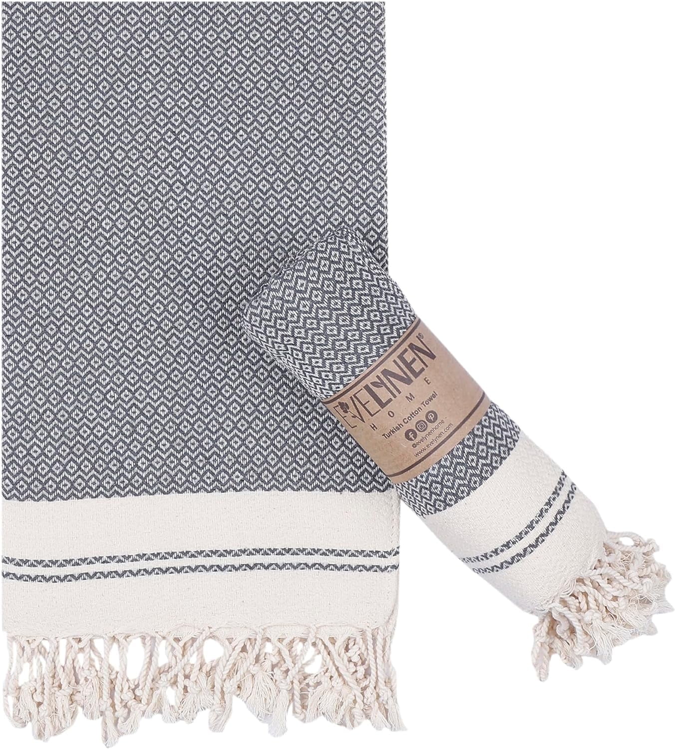 Evelynen Turkish Hand Towel Set of 2 (16" x 32" - Dark Grey) Decorative ...